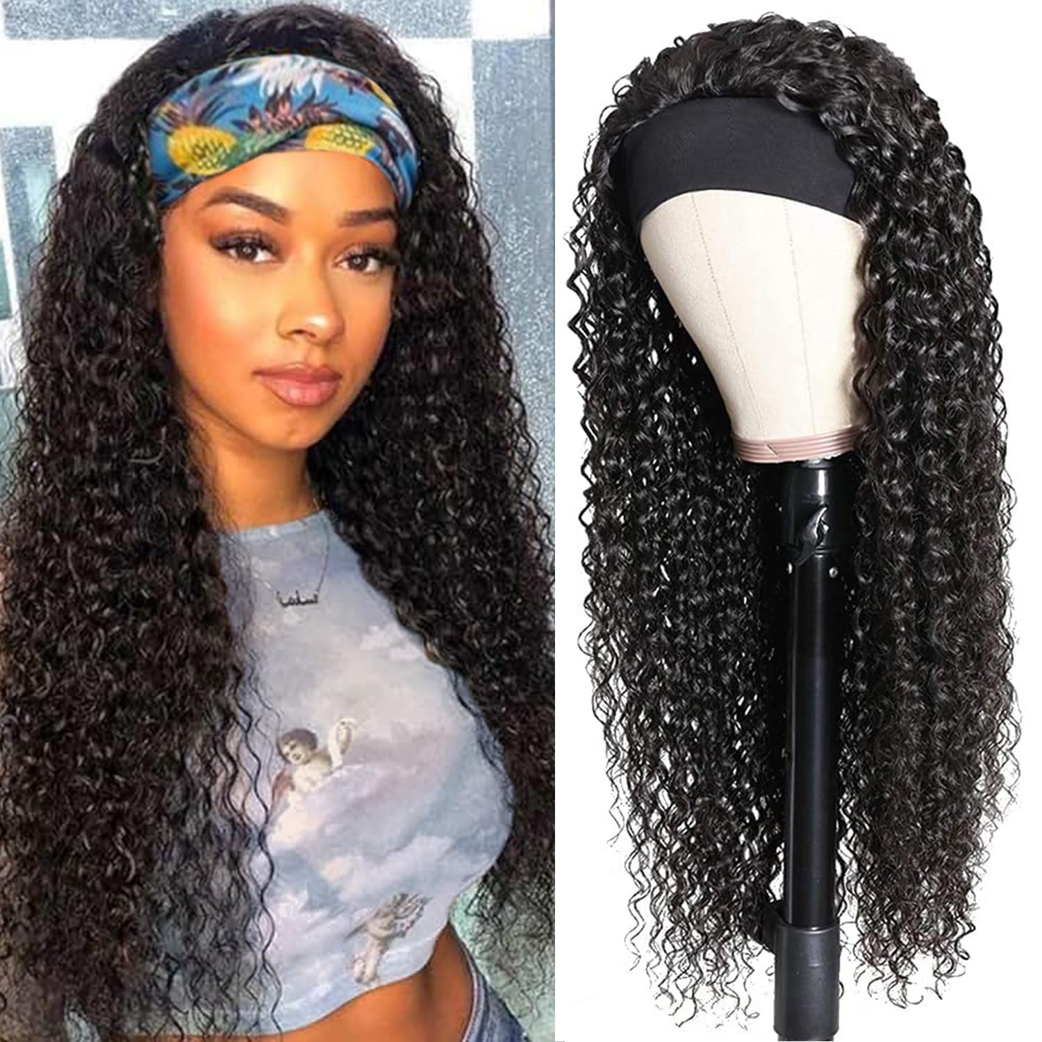 Bellarayine Headband Wig Human Hair Deep Wave 20 Inch Human Hair ...