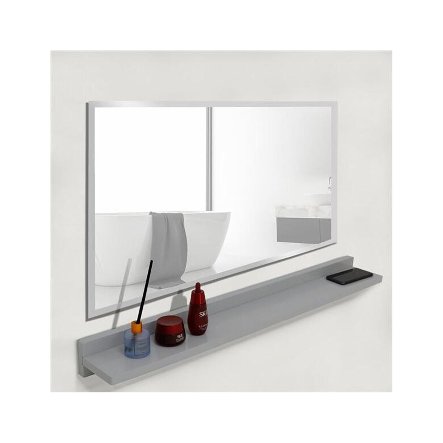 Bellaterra-Home 35" Wireless Charging Shelf and Frameless Mirror Set ...