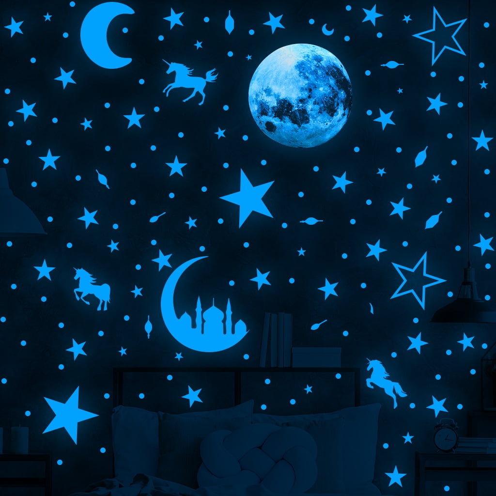 Bellaven Luminous Wall Decals Ceiling Stickers Glow in The Dark Moon ...