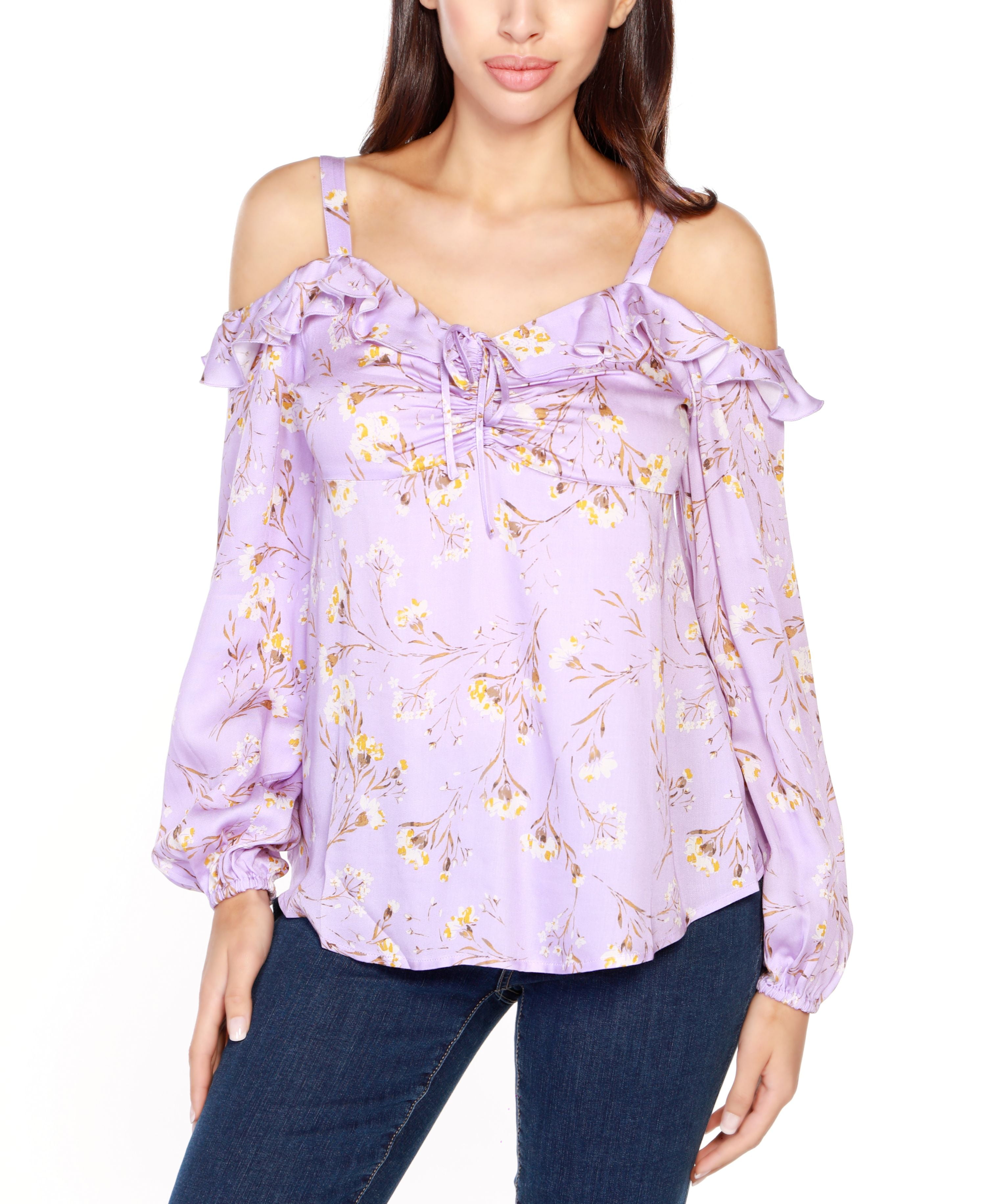 Belldini Black Label Petite Floral Ruffle Button-Front Blouse Top Fl ...