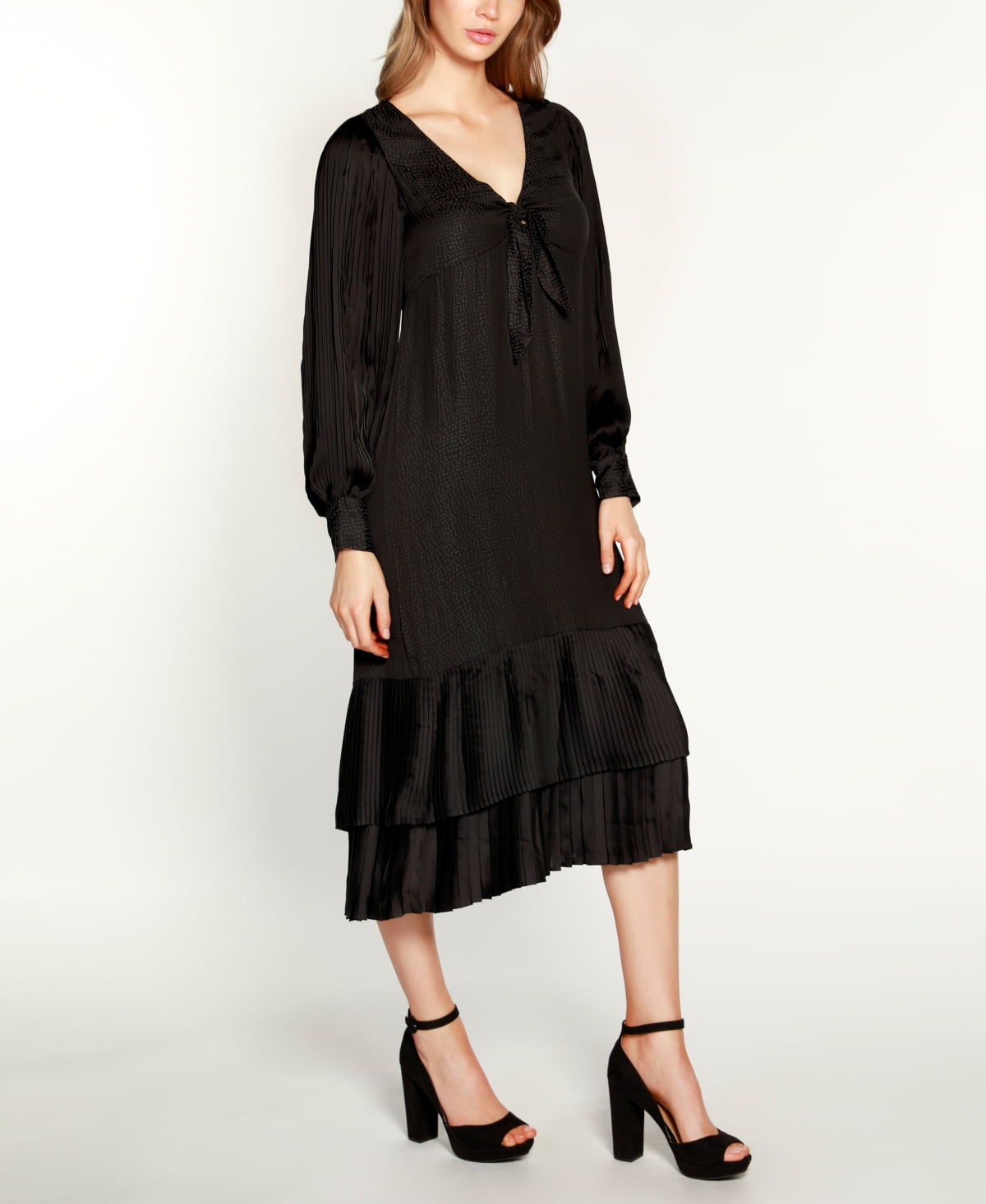 Belldini Black Label Petite Pleated Ruffle Midi Dress Pl Black PS ...