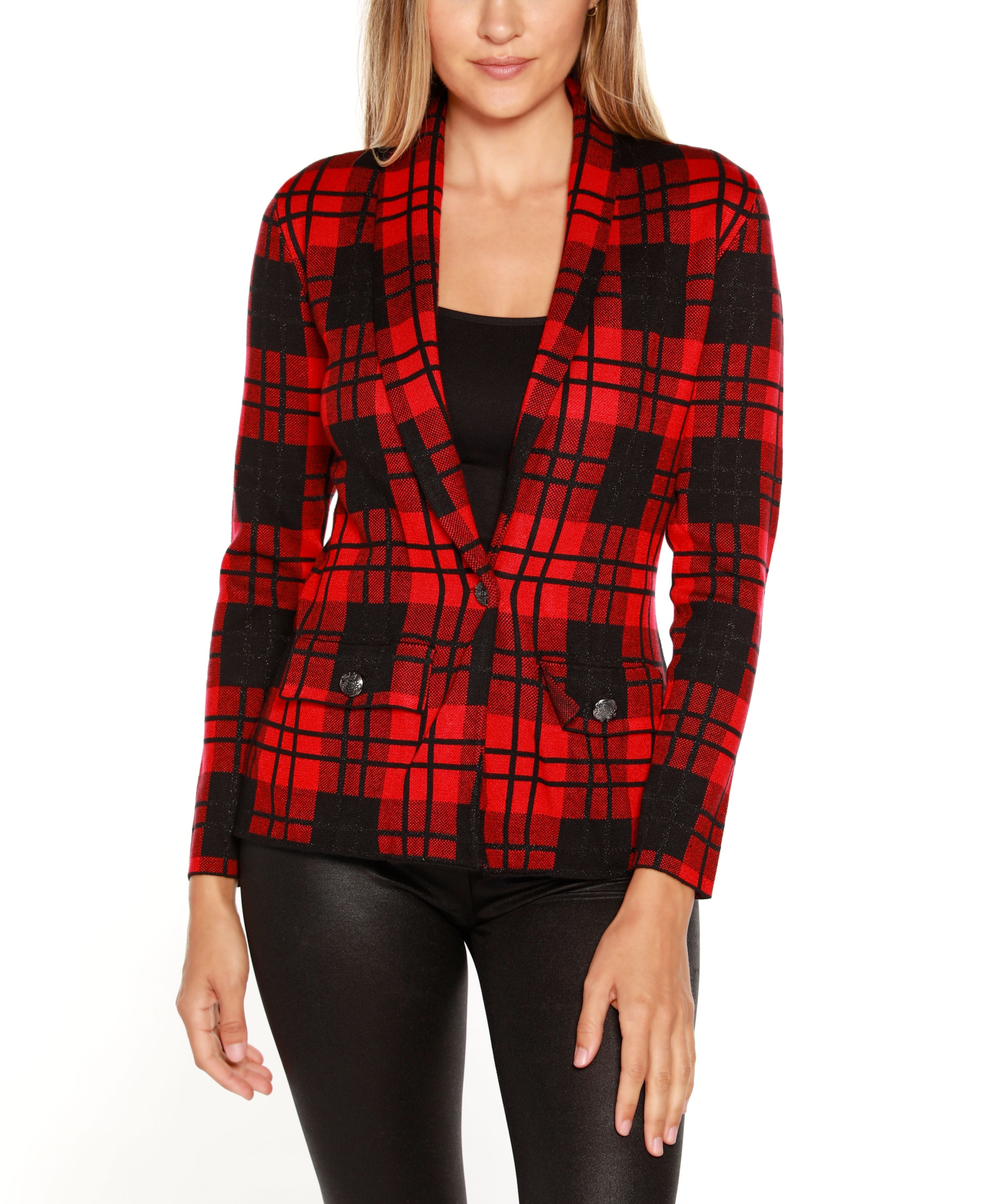 Belldini Black Label Plaid Sweater Blazer Belldini Red Combo XL ...