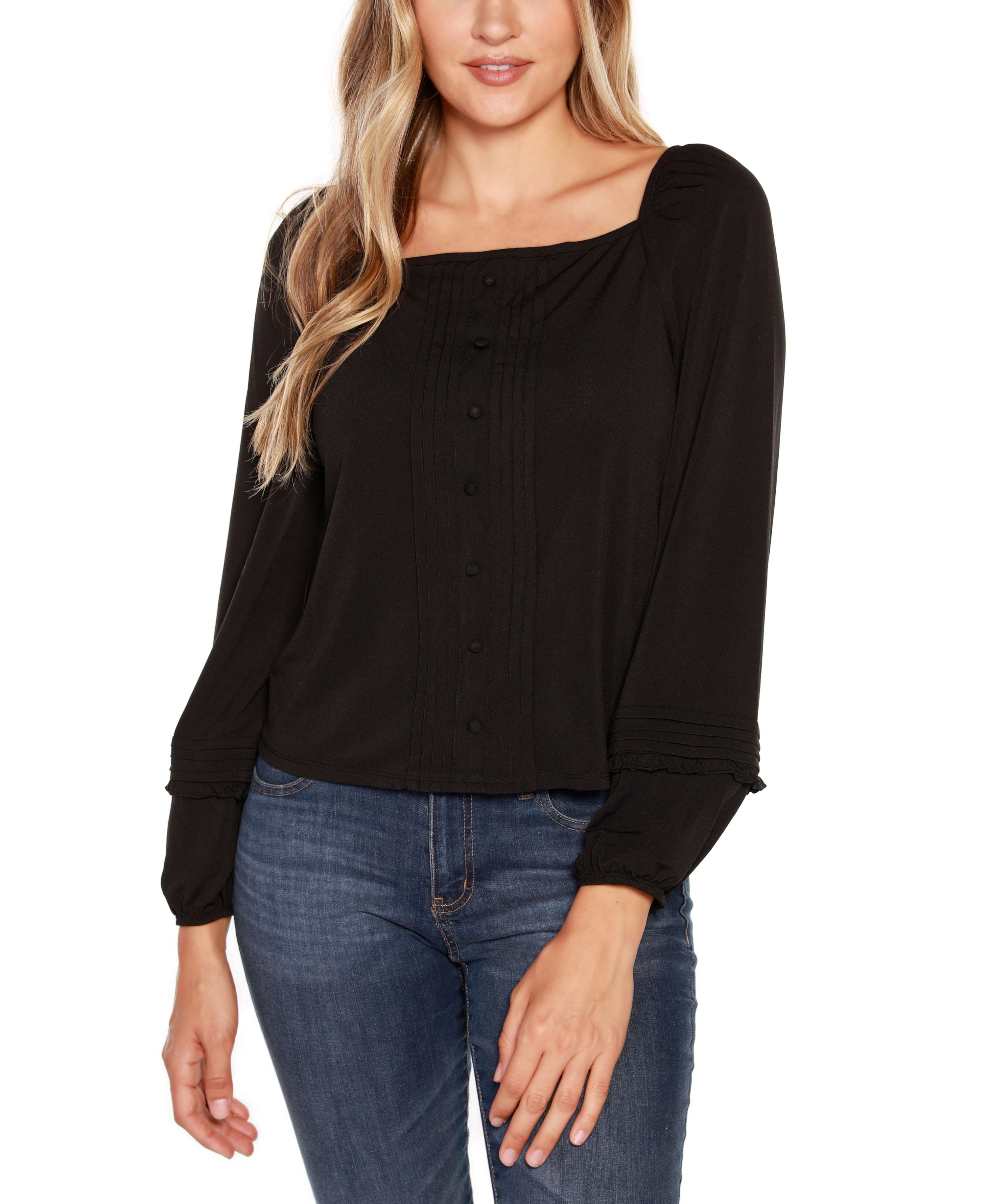 Belldini Black Label Square Neck Peasant Top Black XL - Walmart.com