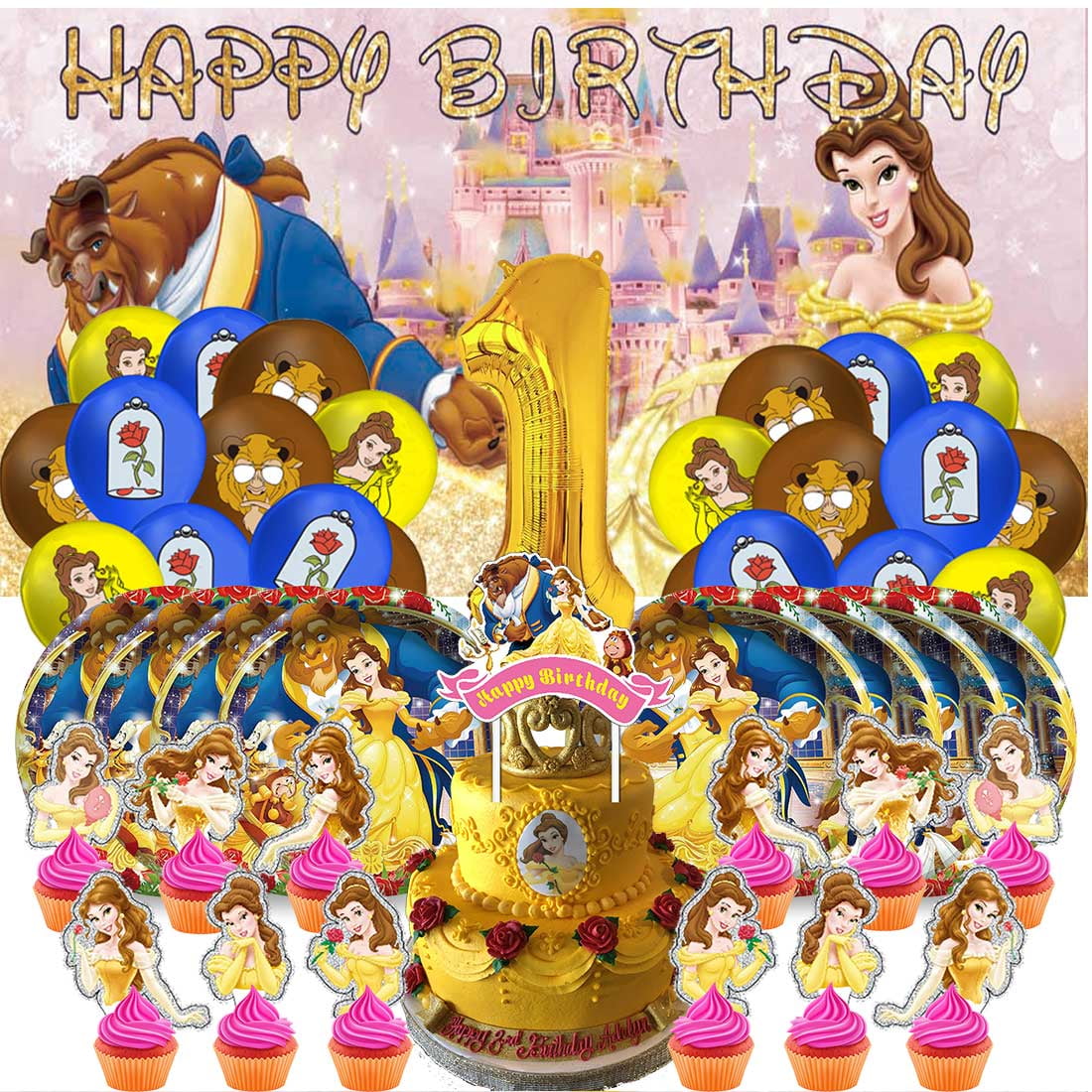 Belle Beauty and Beast Balloons Party Supplies 1st Decor Tableware ...