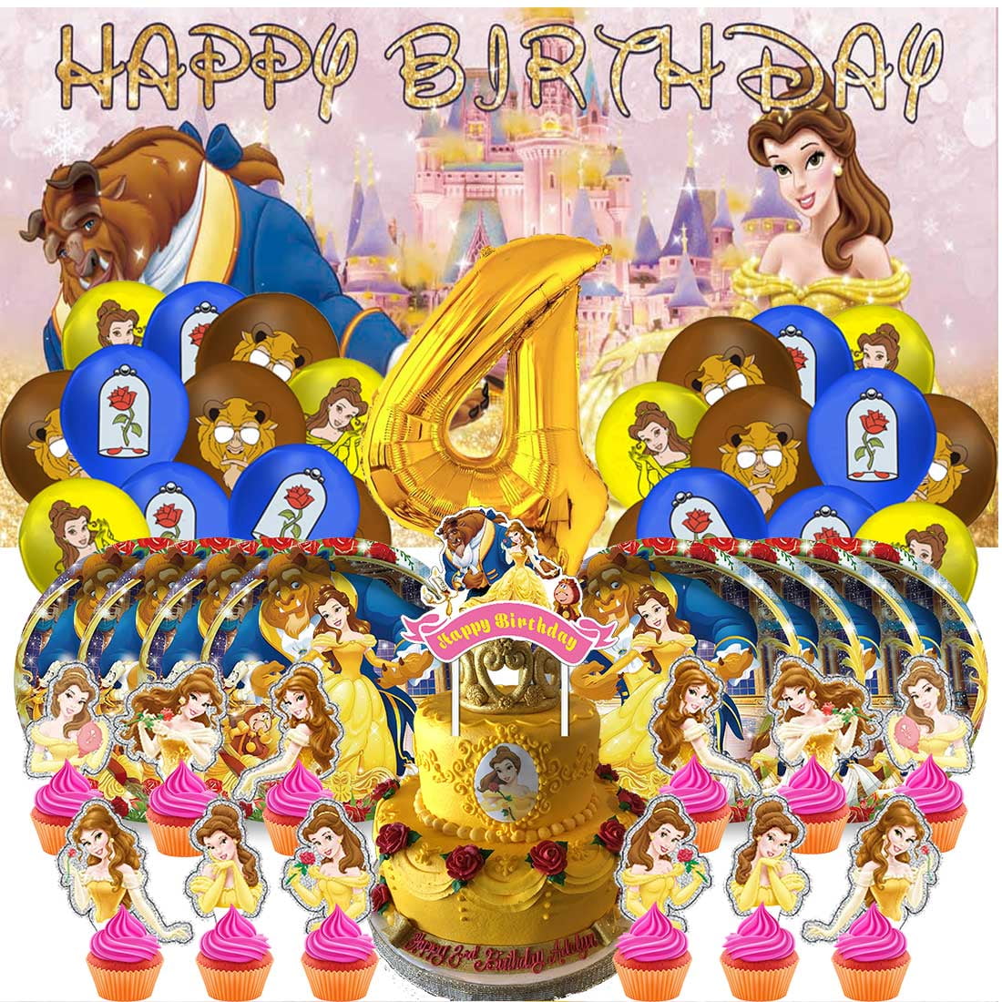 Belle Beauty and Beast Balloons Party Supplies 4th Decor Tableware ...