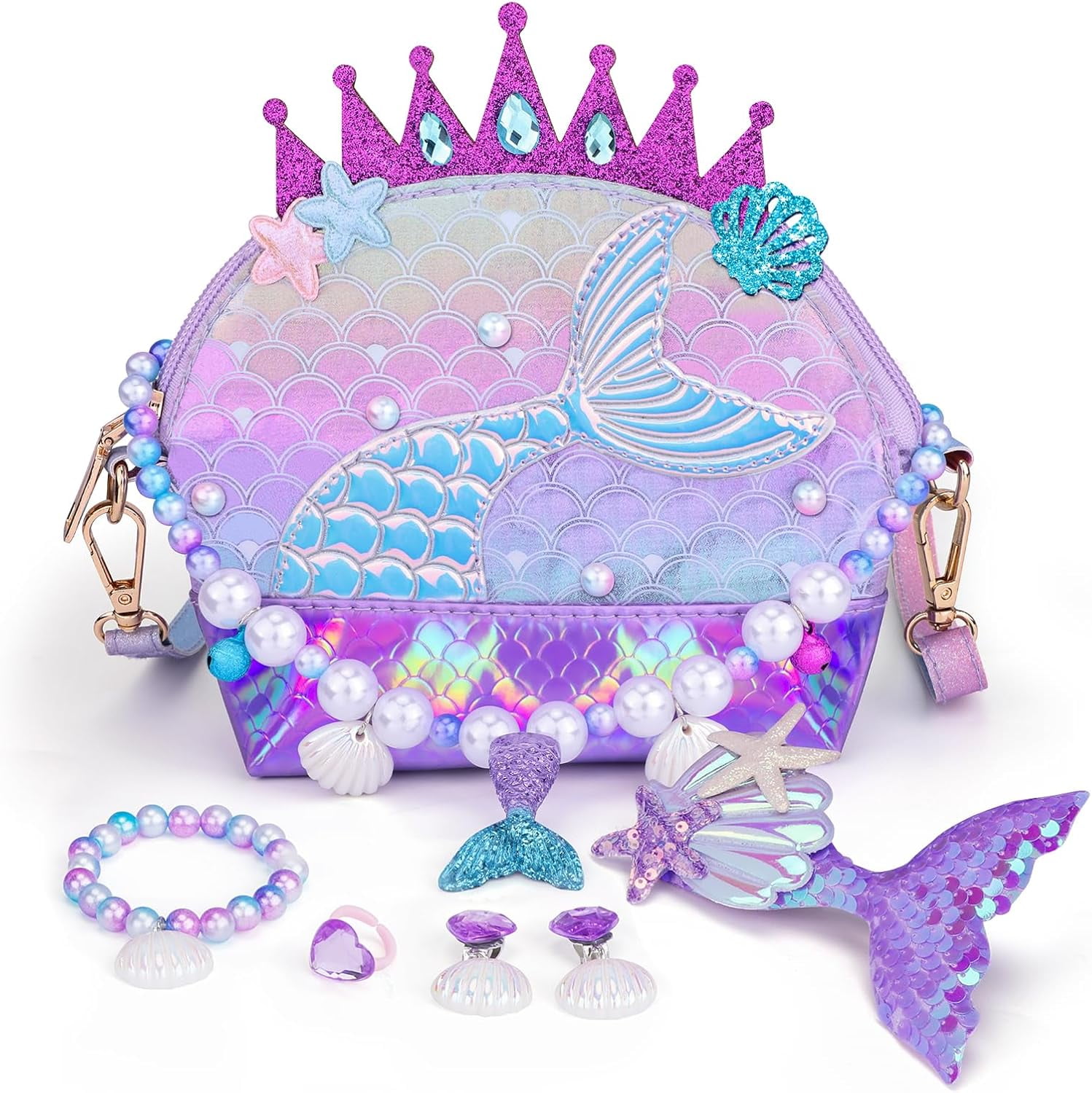 Belle&Birdie Mermaid Purse for Girls, Little Girl Purse with 6pcs Dress ...