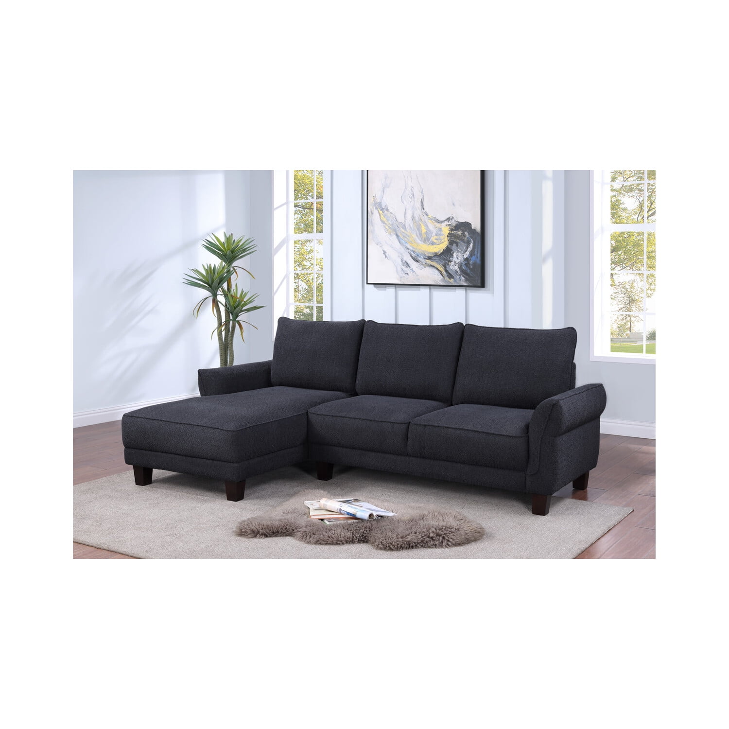 Belle Black Sherpa Fabric Sectional Sofa with Left-Facing Chaise ...
