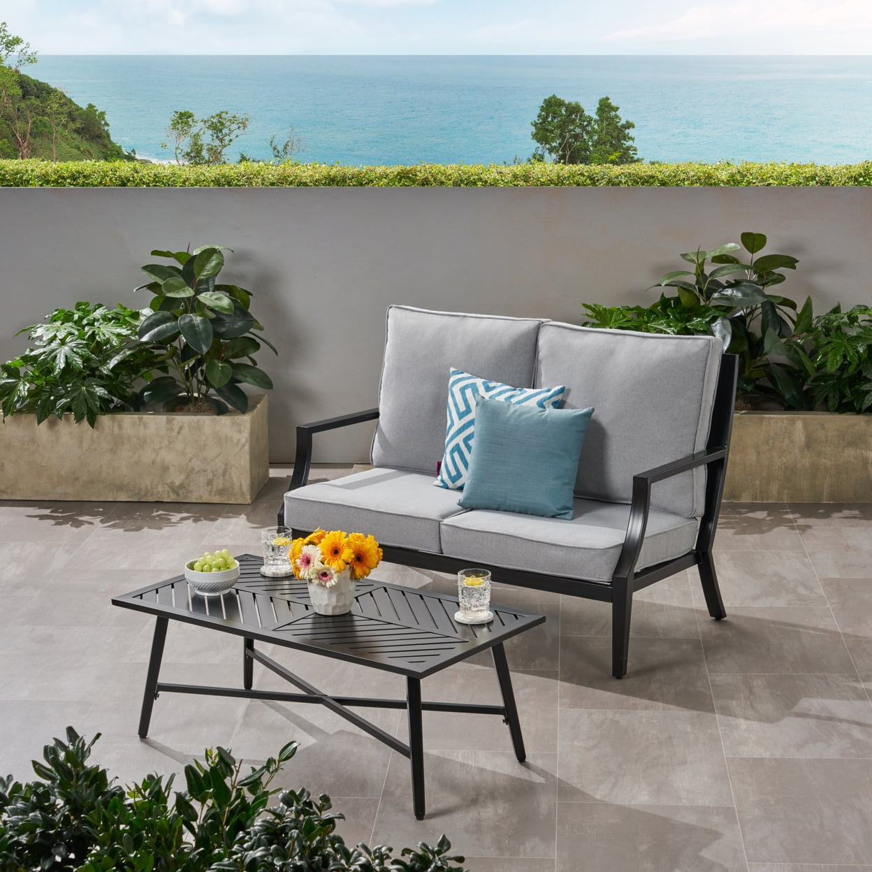 Belle Diego Outdoor Aluminum Loveseat and Coffee Table Set - Walmart.com