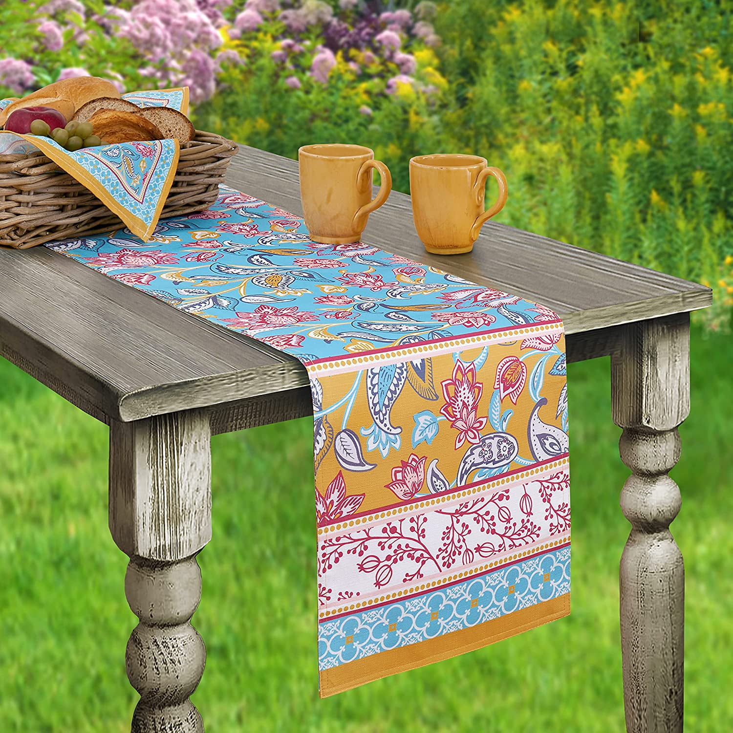 Home Bargains Plus French Belle Fleur Paisley Bordered Print 70 inch Long Table Runner - Walmart.com