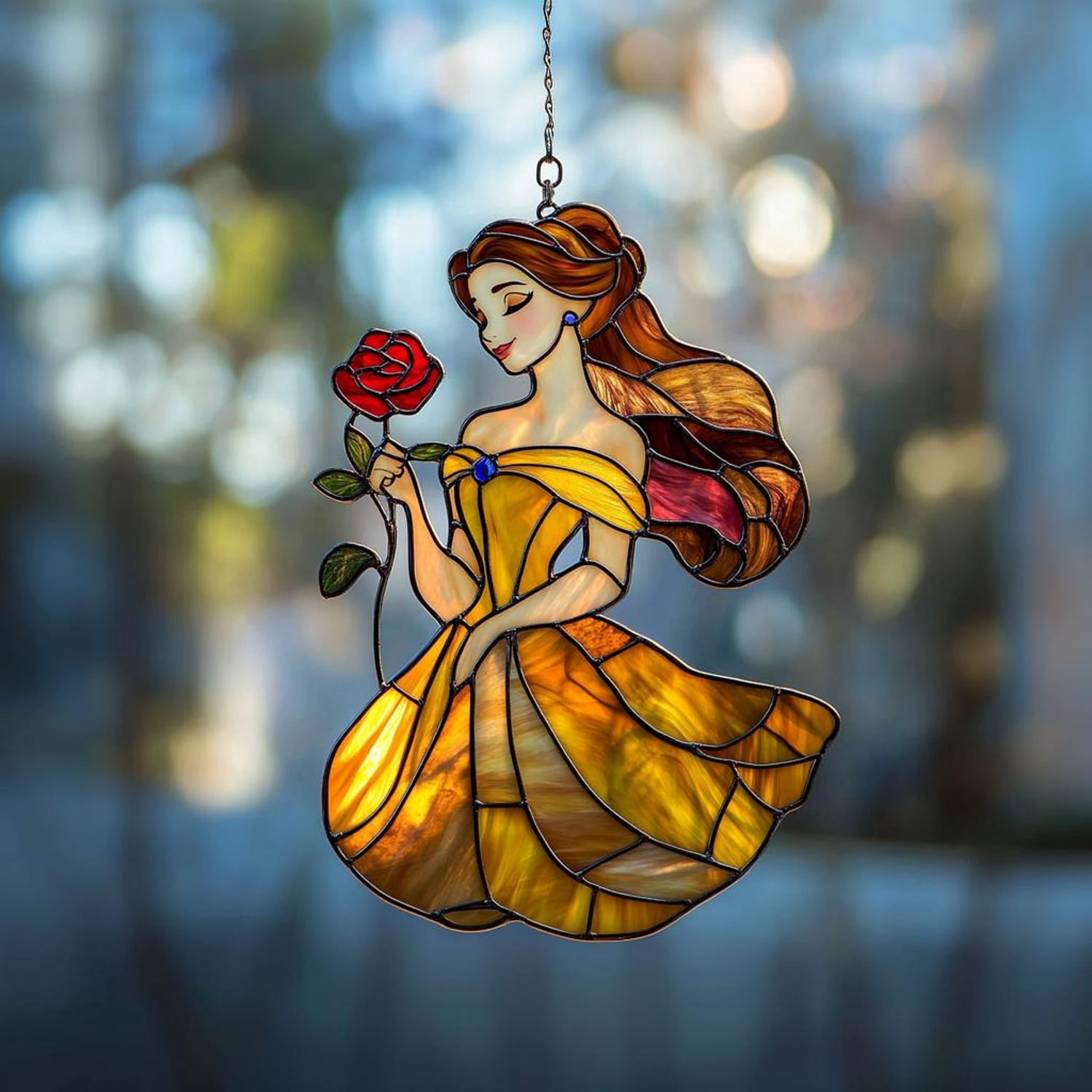 Belle Inspired Acrylic Suncatcher – Faux Stained Glass Princess Window ...