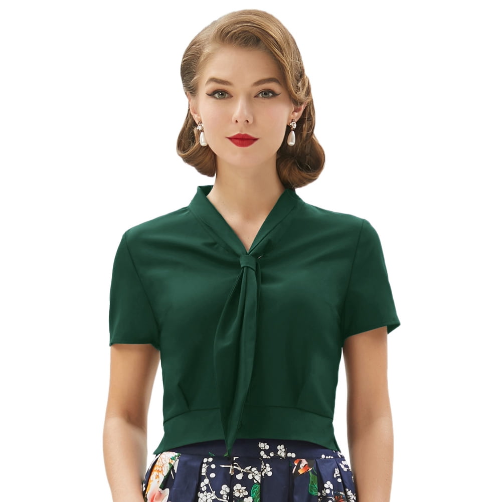 Belle Poque Women's Retro Vintage Short Sleeve Roll Style Collar Button ...