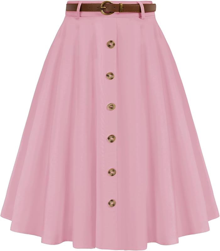 Belle Poque Women's Vintage Stretch High Waist A-Line Flared Midi ...