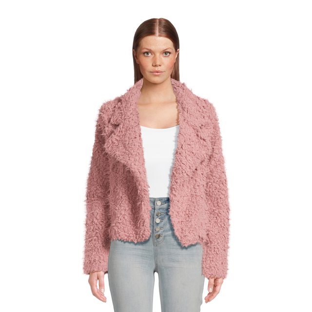 Belle du Jour Juniors Faux Fur Open Front Jacket, Sizes XS-XL - Walmart.com