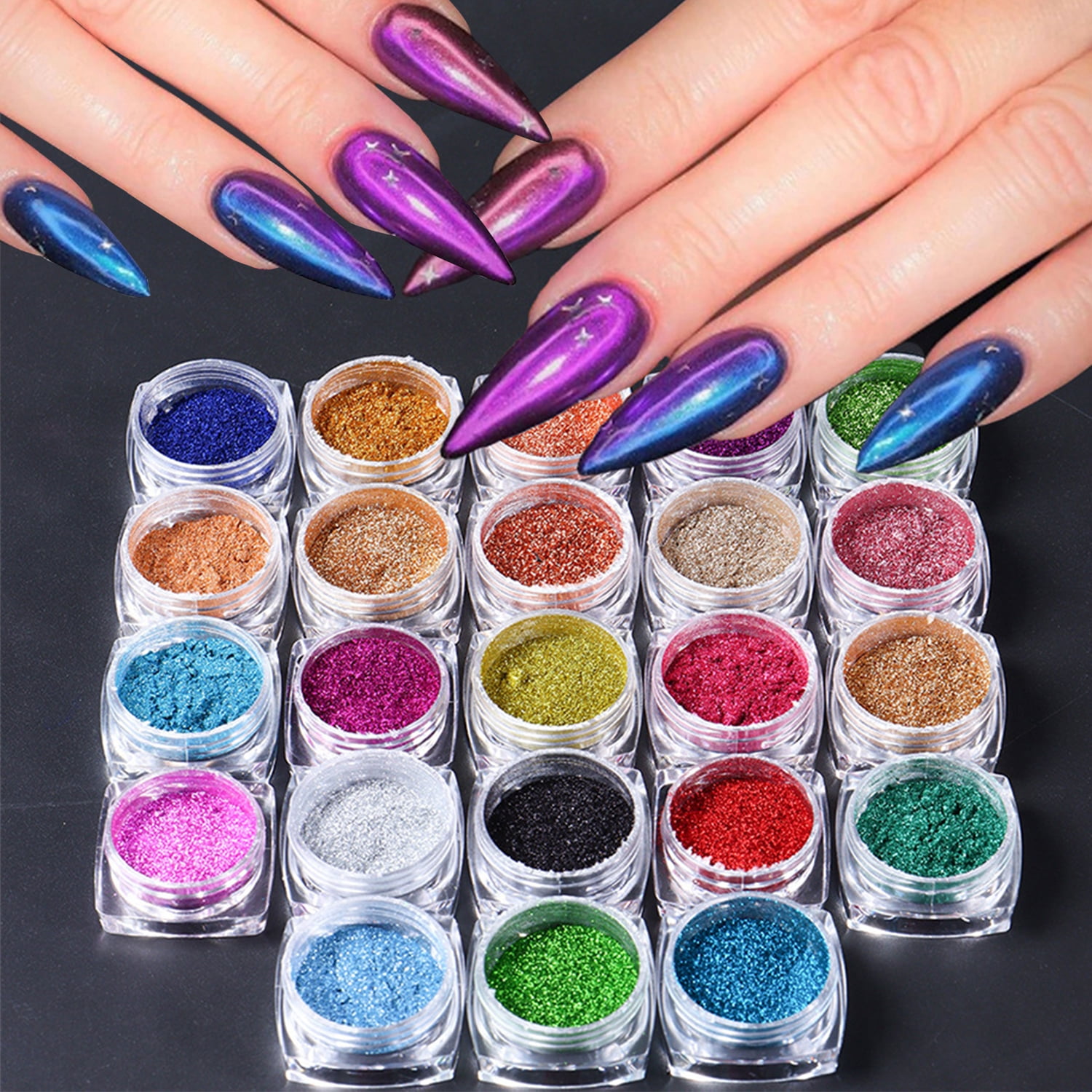 Bellecrey 23 Colors Chrome Nail Powder Kit ,Metallic Mirror Holographic ...