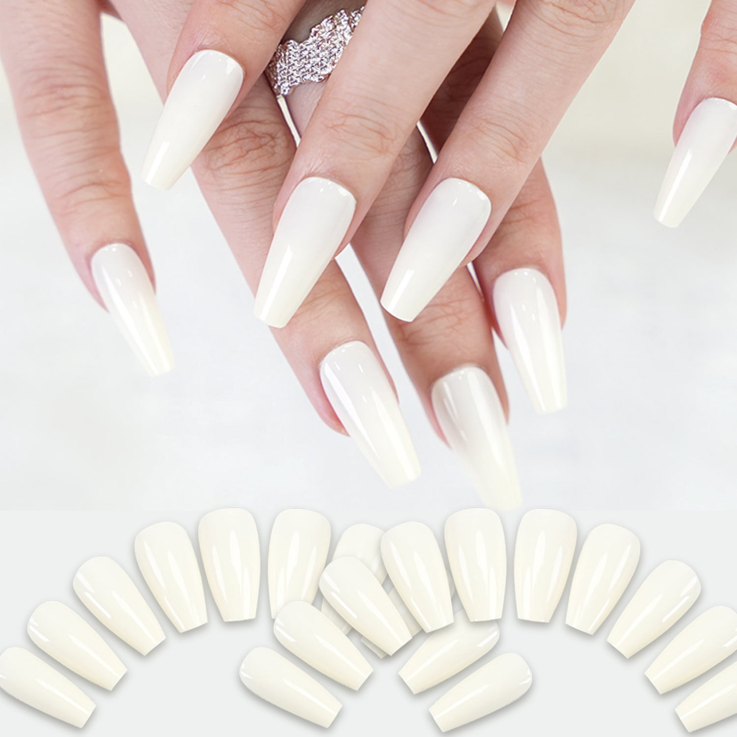 Bellecrey 30 pcs Artificial French Tip Press On Nails Midium White ...