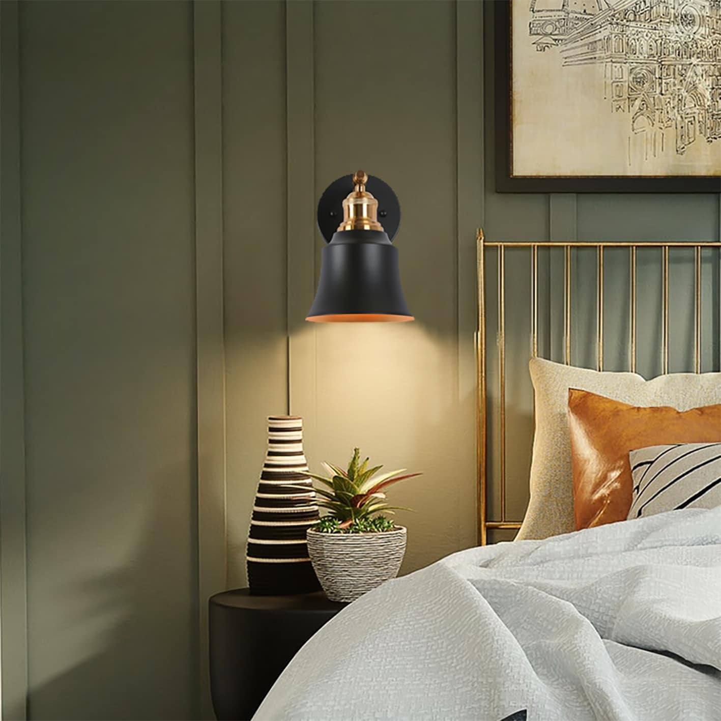 Bellee Modern Farmhouse 1-light Black Gold Wall Light Dimmable Metal ...