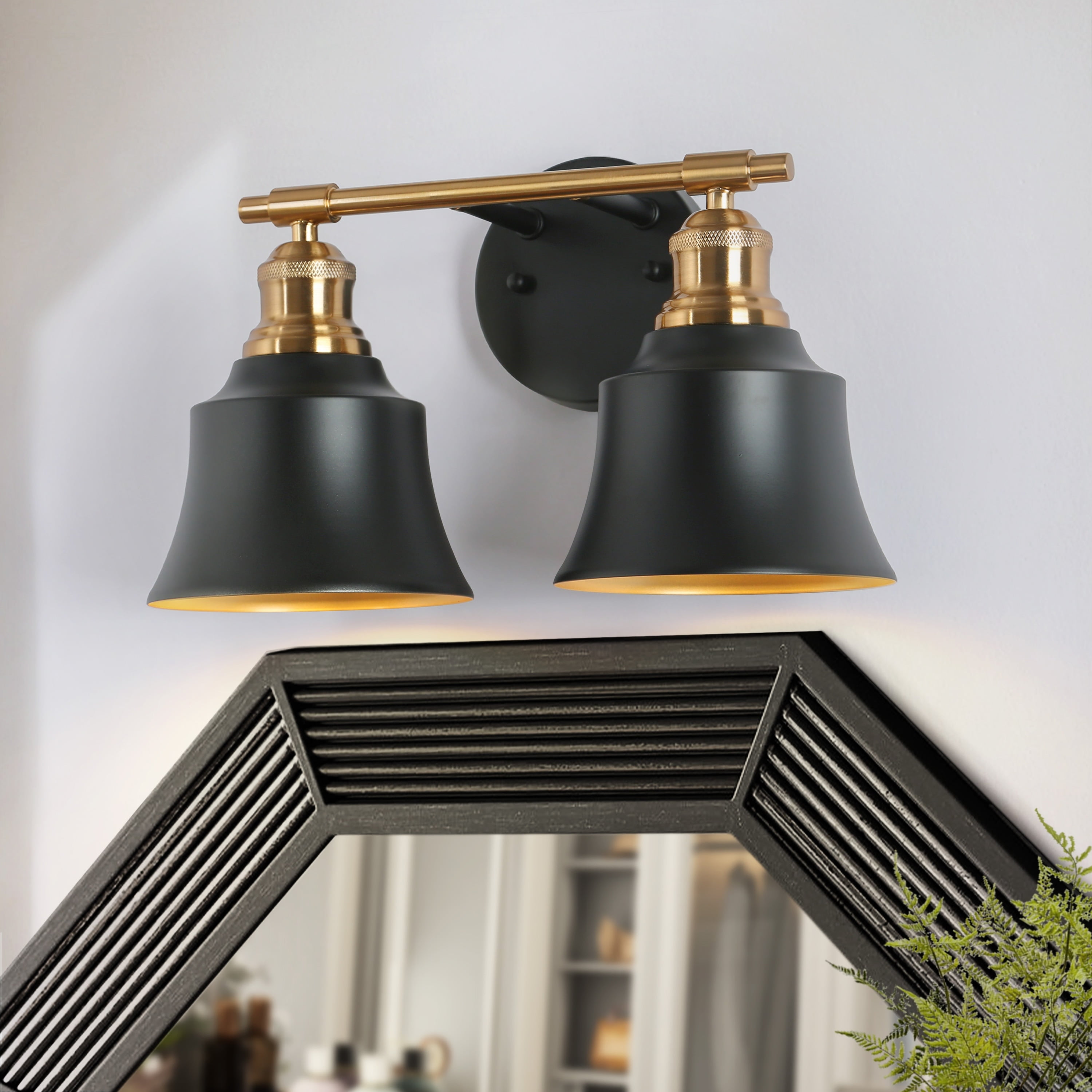 Bellee Modern Farmhouse 2-light Black Gold Bathroom Vanity Light ...