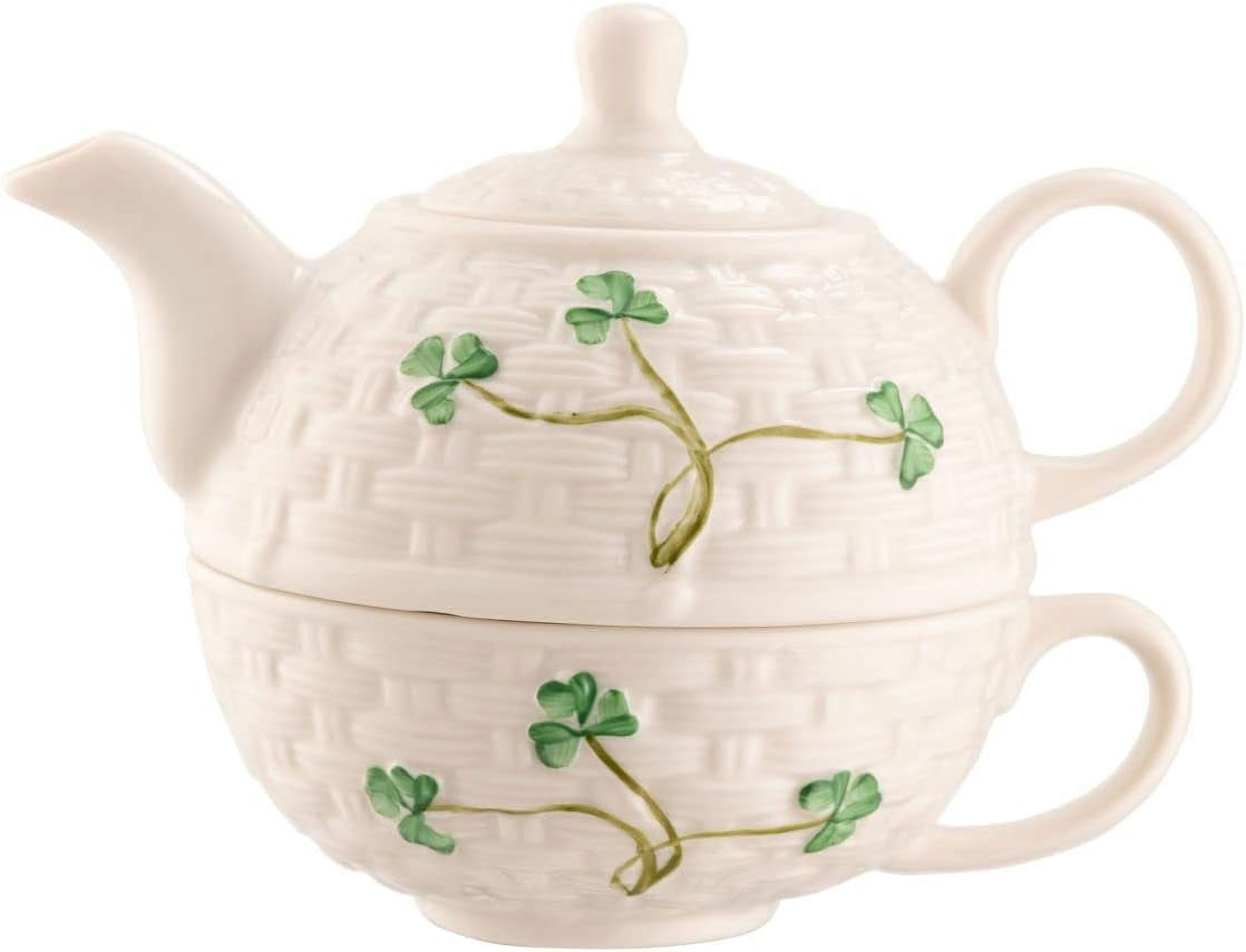 Belleek Shamrock Tea for One - Iconic Pattern Tea Set with Teapot and ...