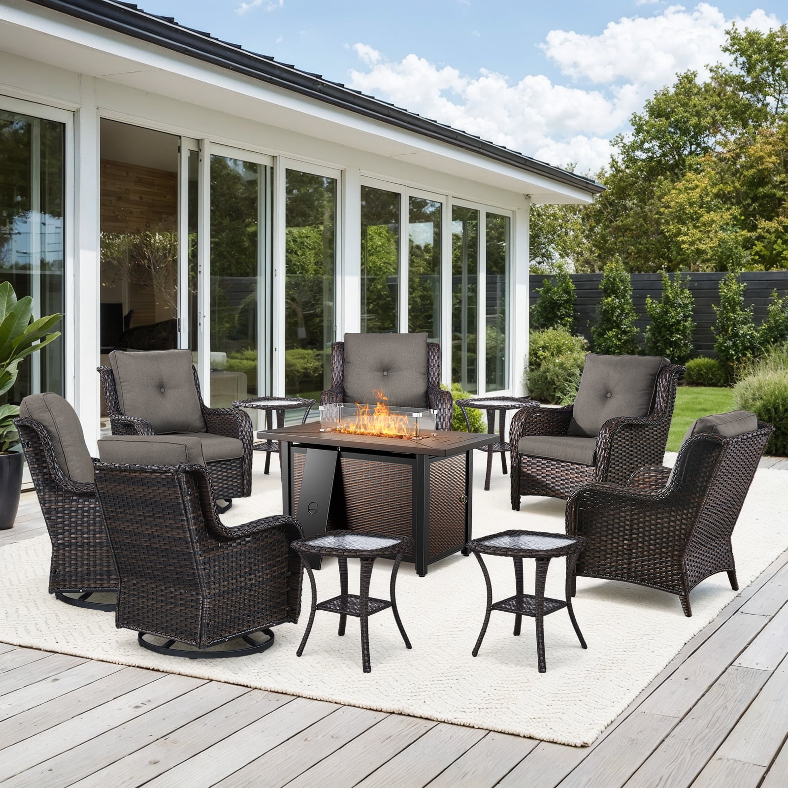 Bellefurn 11 Pieces Patio Furniture Sets with Fire Pit and Swivel ...