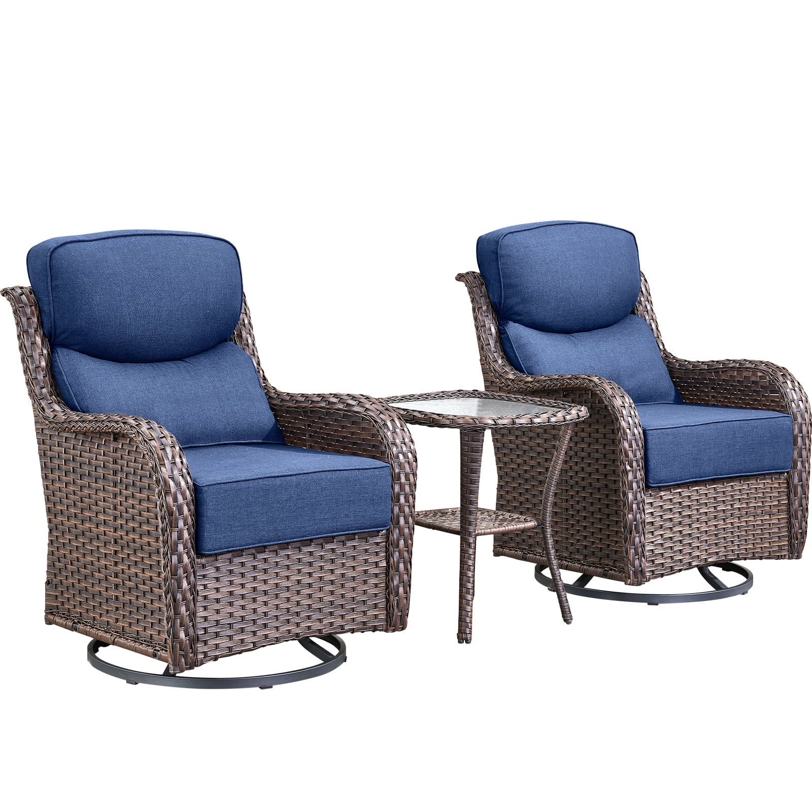 Bellefurn 3 Piece Wicker Patio Furniture Set,Outdoor Swivel Rocker ...