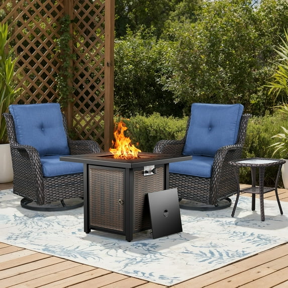 Bellefurn 4 Pieces Patio Furniture Sets with Fire Pit and Swivel Rocker ...