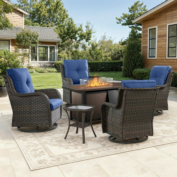 Bellefurn 7 Pieces Patio Furniture Sets with Fire Pit,High-Back Rattan ...