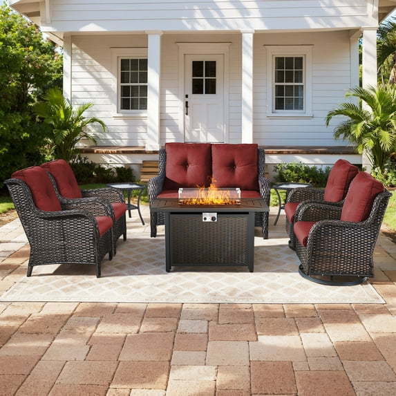 Bellefurn 8 Pieces Patio Furniture Sets with Fire Pit and Swivel Rocker ...