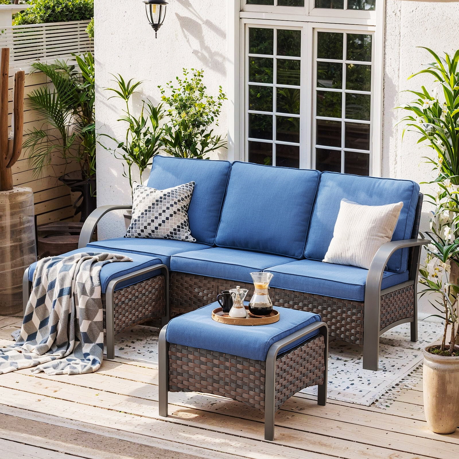 Bellefurn High Back 3-Seat Patio Sofa,All-Weather Wicker Outdoor Couch ...