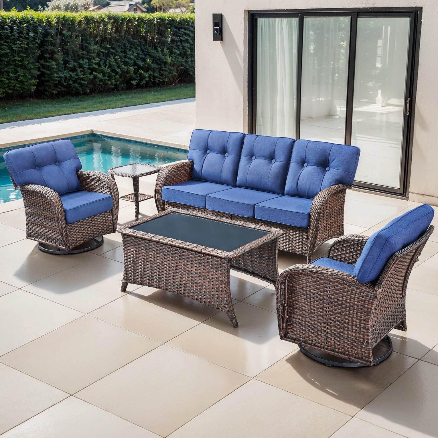Bellefurn Luxury 5 Piece Outdoor Furniture Set with Swivel Glider ...