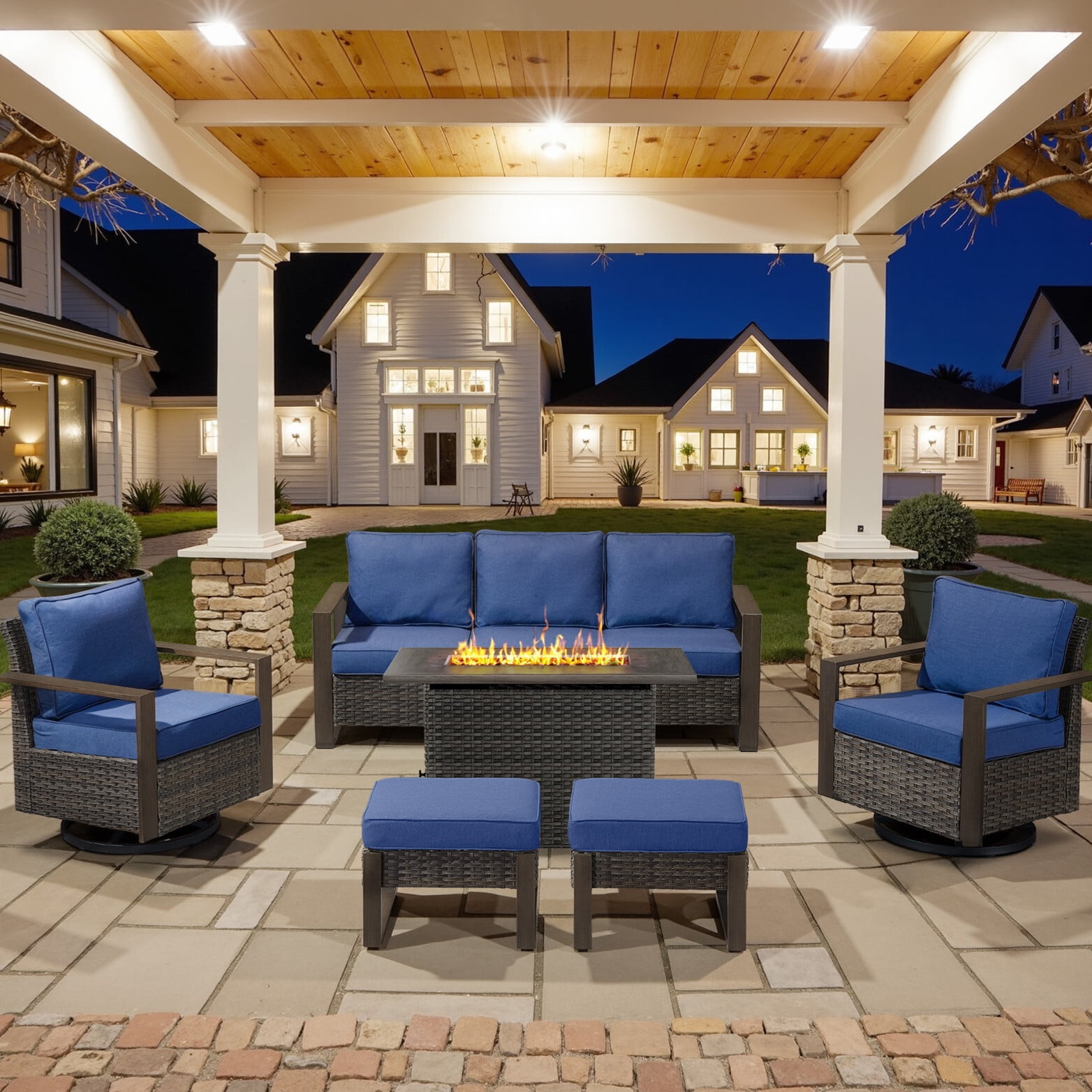 Bellefurn Luxury 6 Pieces Patio Furniture Set with 41” Propane Fire Pit ...