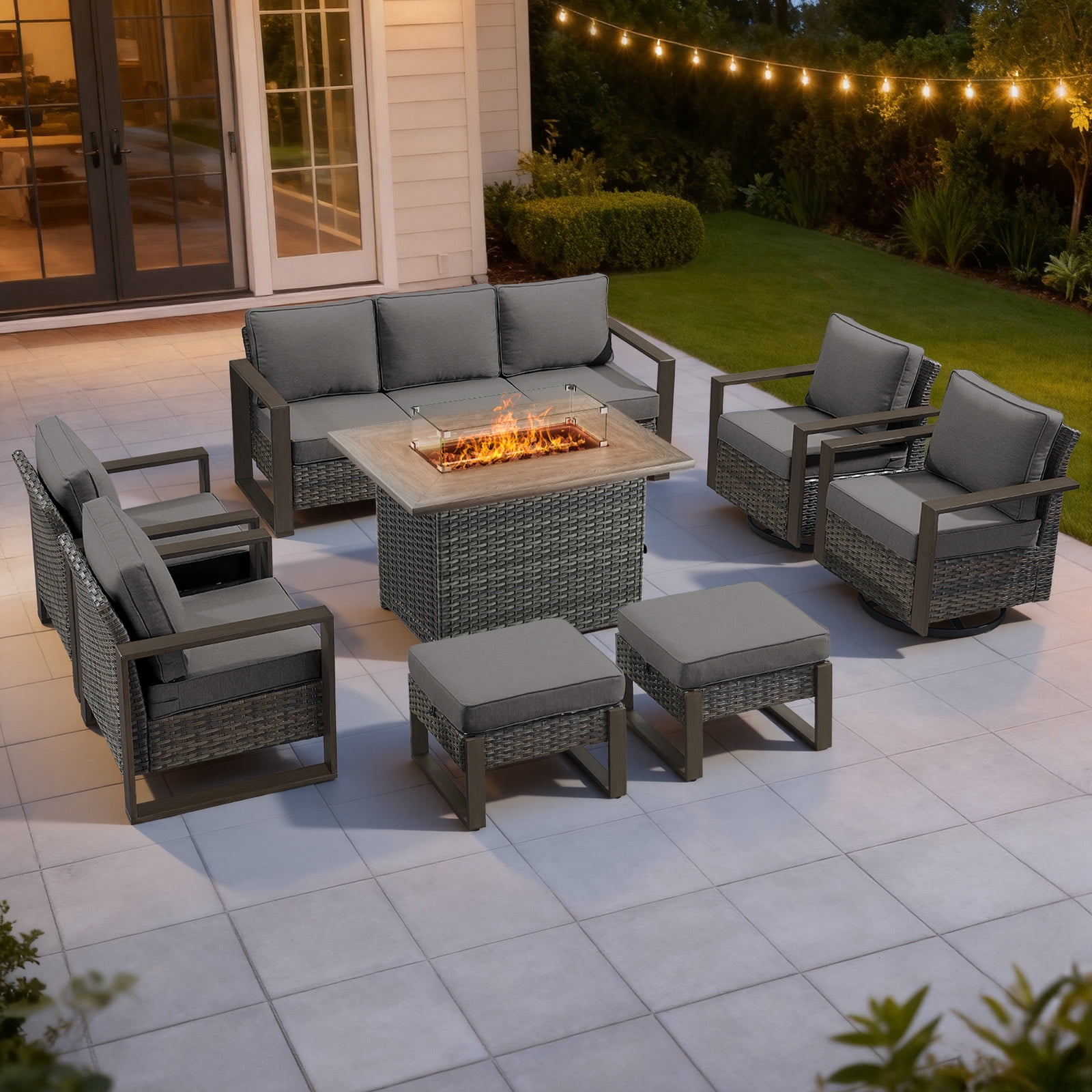 Bellefurn Luxury 8 Pieces Patio Furniture Sets with 41” Propane Fire ...