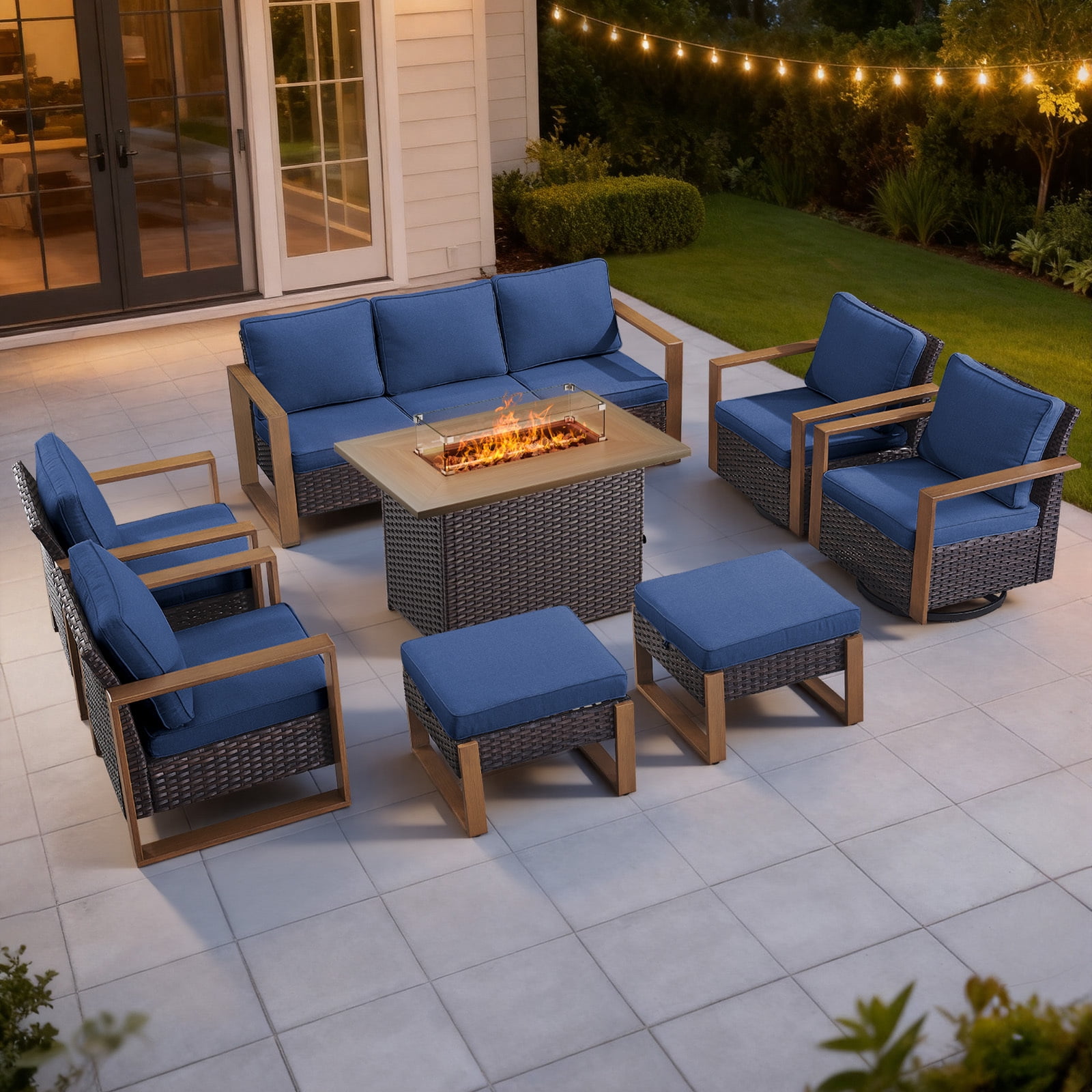 Bellefurn Luxury 8 Pieces Patio Furniture Sets with 41” Propane Fire ...