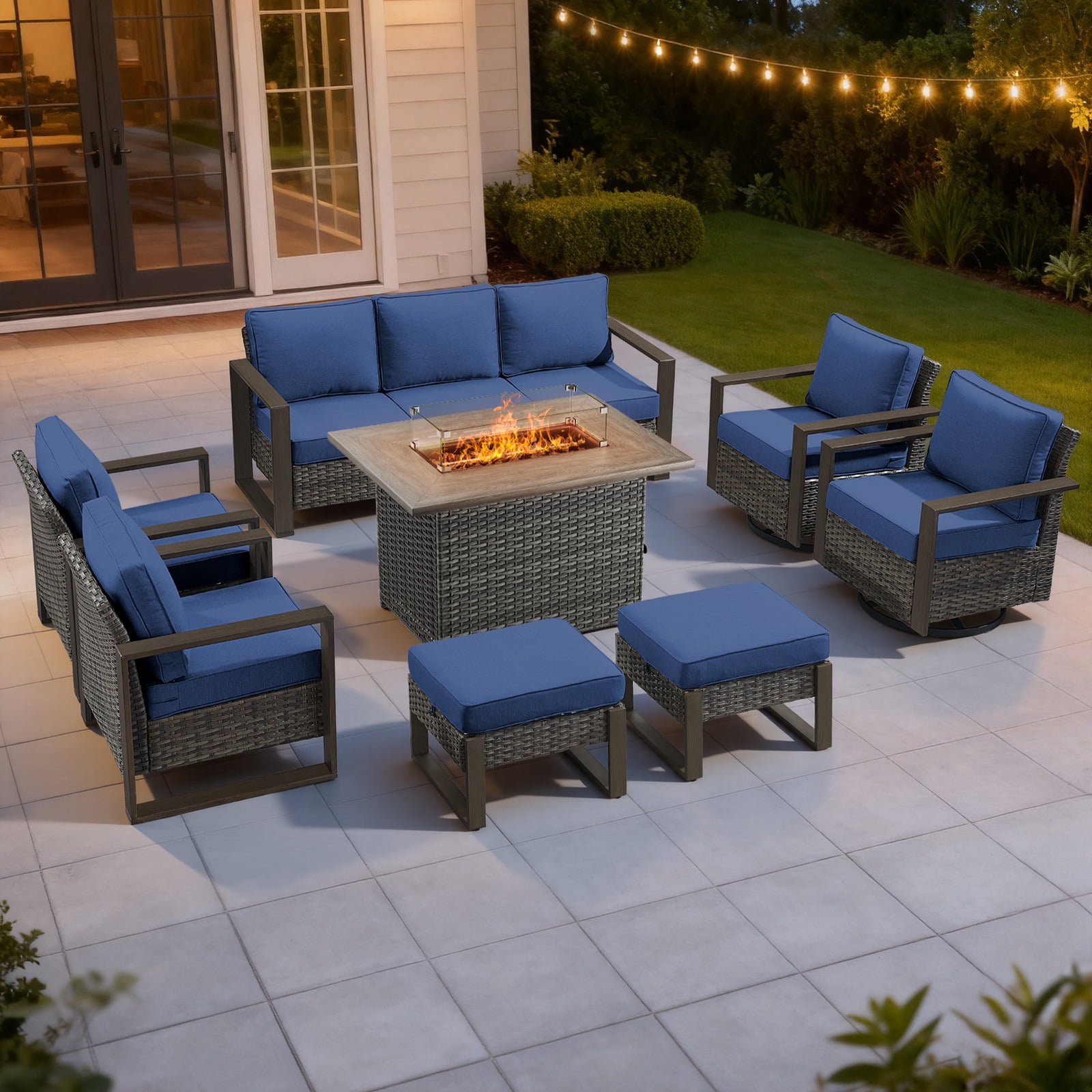 Bellefurn Luxury 8 Pieces Patio Furniture Sets with 41” Propane Fire ...