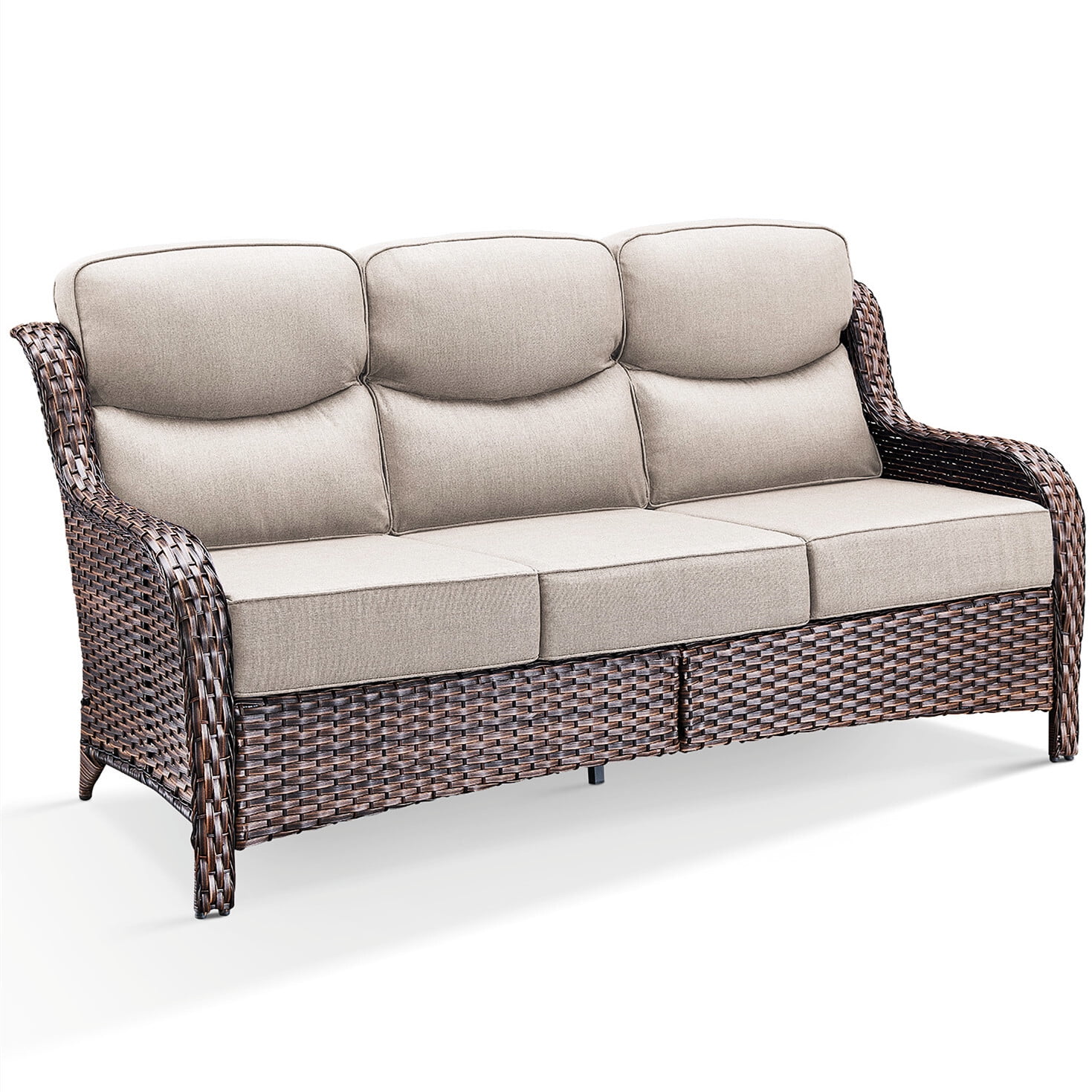 Bellefurn Luxury 73" Outdoor Patio High Back Sofa,Rattan Oversized 3 ...