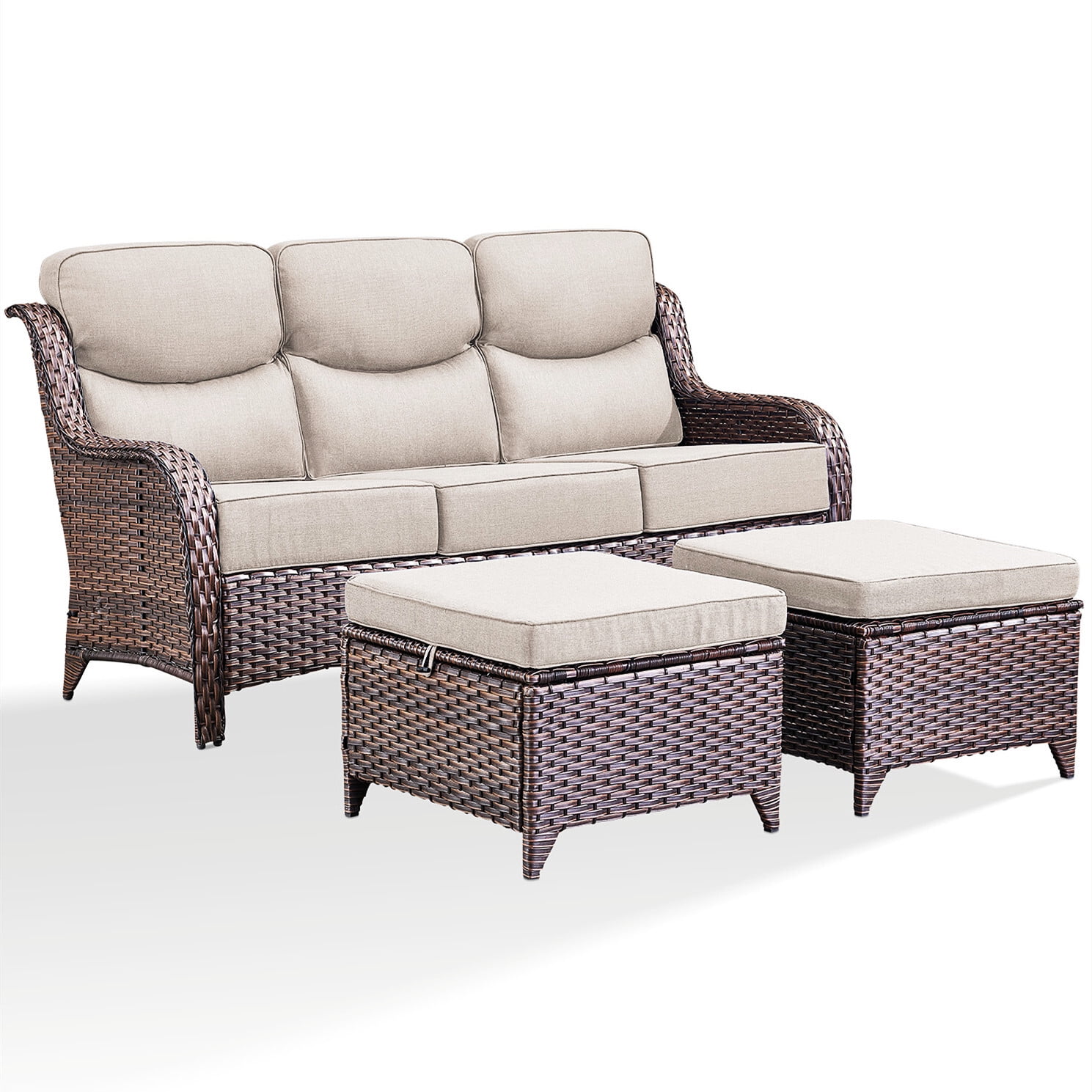 Bellefurn Luxury 73" Outdoor Patio High Back Sofa,Rattan Oversized 3 ...
