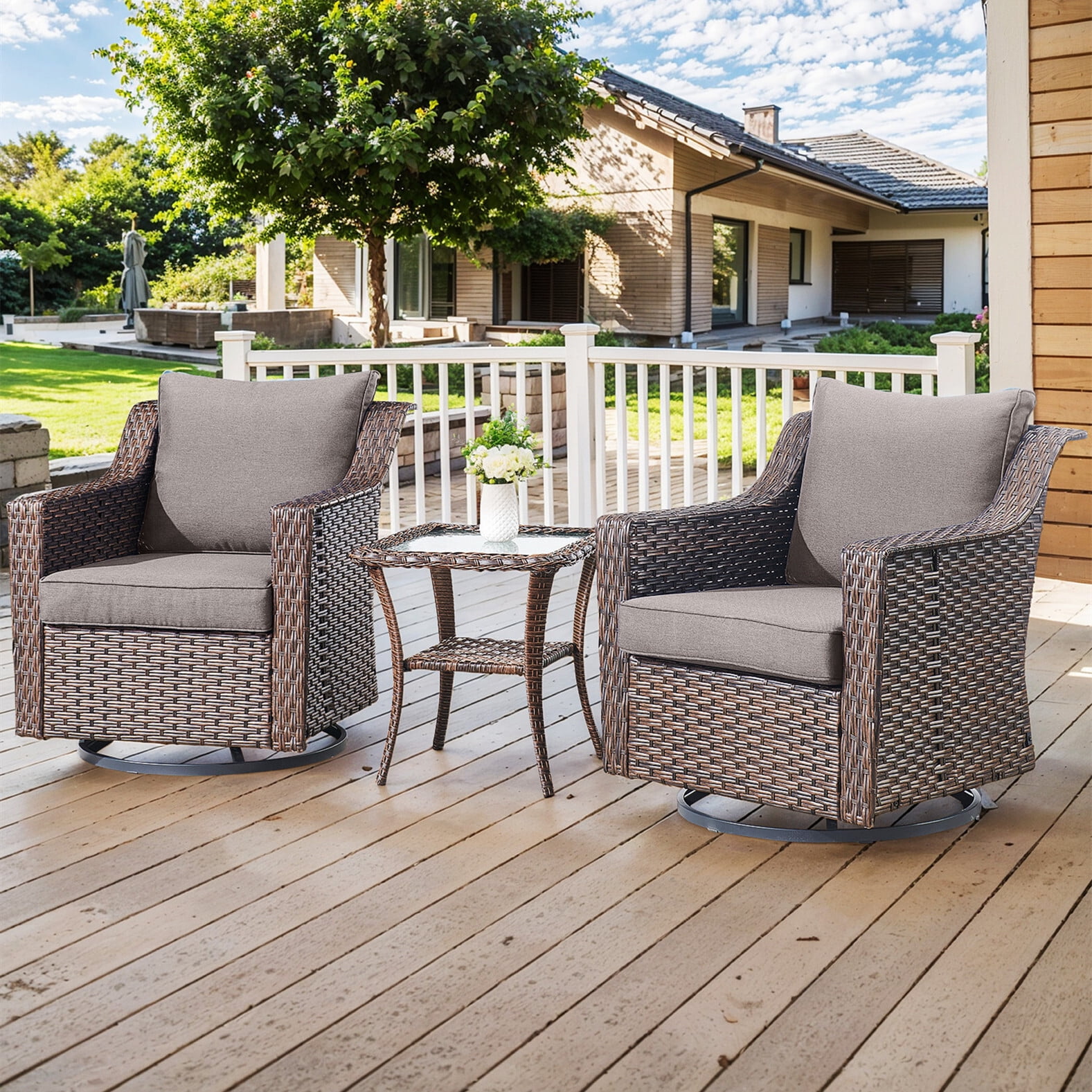 Bellefurn Outdoor Swivel Rocker Patio Chairs with Side Table,Patio ...