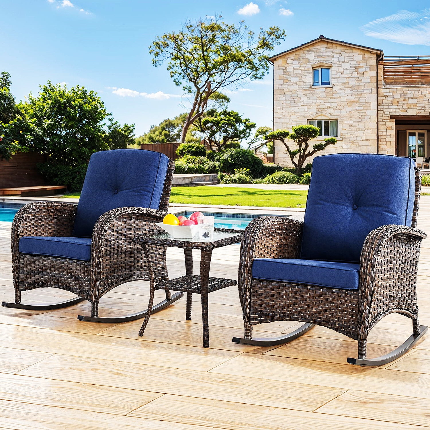 Bellefurn Outdoor Patio Rocking Chairs Set of 2,Outdoor Wicker Rockers ...
