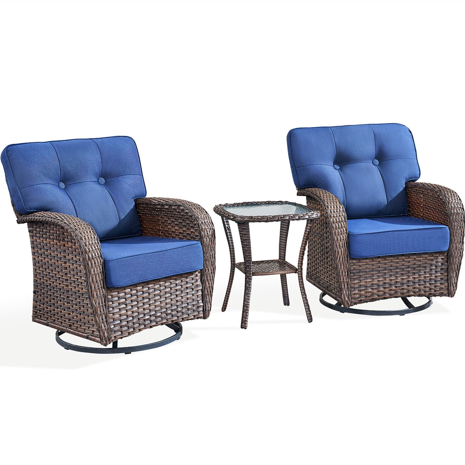 Bellefurn Outdoor Swivel Patio Chairs with Side Table,All Weather Patio ...