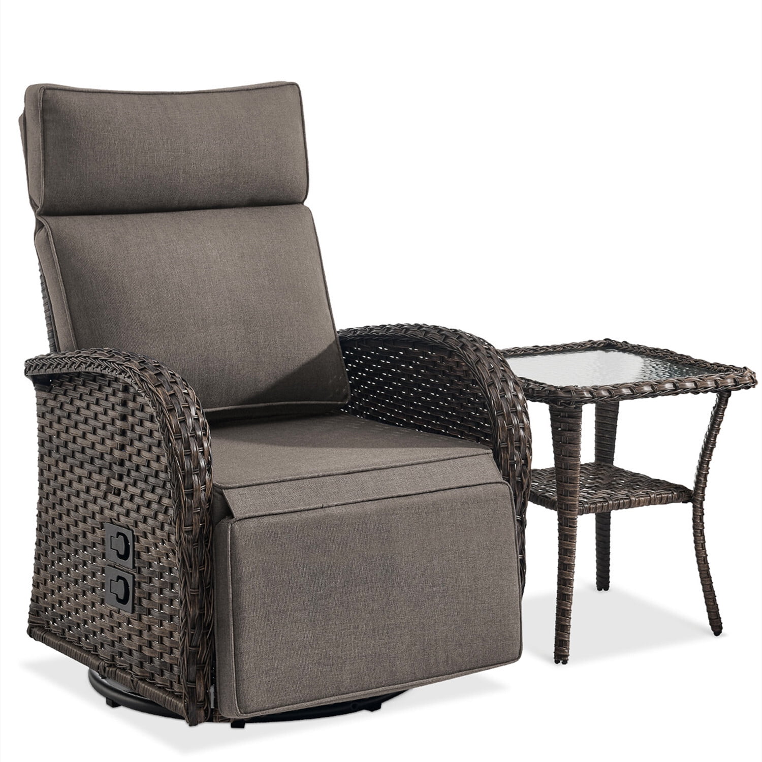 Bellefurn Outdoor Swivel Recliner Chairs with Side Table,Patio Wicker ...