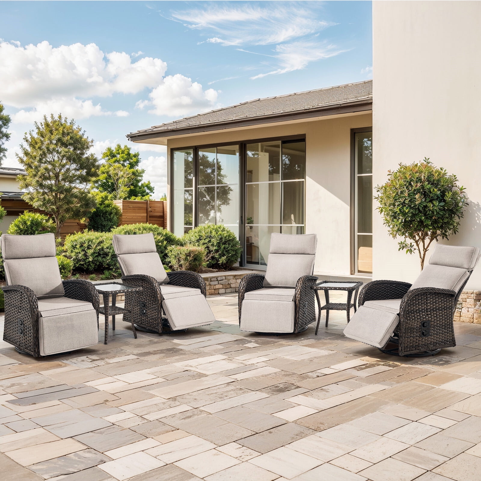 Bellefurn Outdoor Swivel Recliner Chairs Set of 6,Patio Wicker Recliner ...