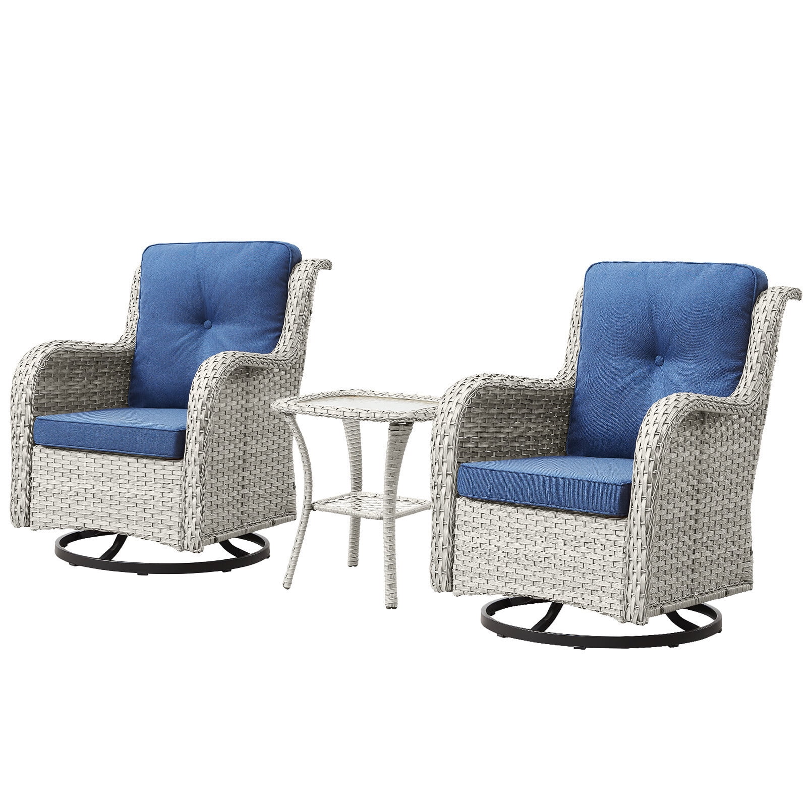 Bellefurn Outdoor Swivel Rocker Chairs Set of 2,Patio Wicker Swivel ...