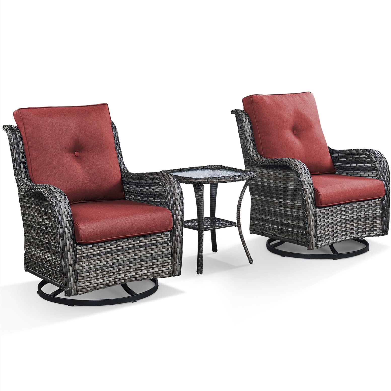 Bellefurn Outdoor Swivel Rocker Chairs Set of 2,Patio Wicker Swivel ...