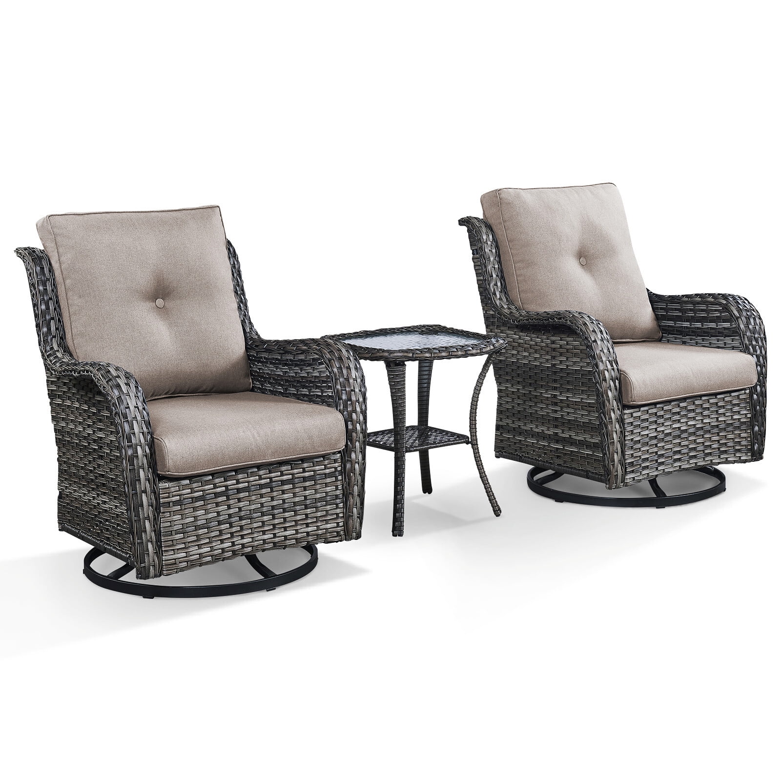 Bellefurn Outdoor Swivel Rocker Chairs Set of 2,Patio Wicker Swivel ...