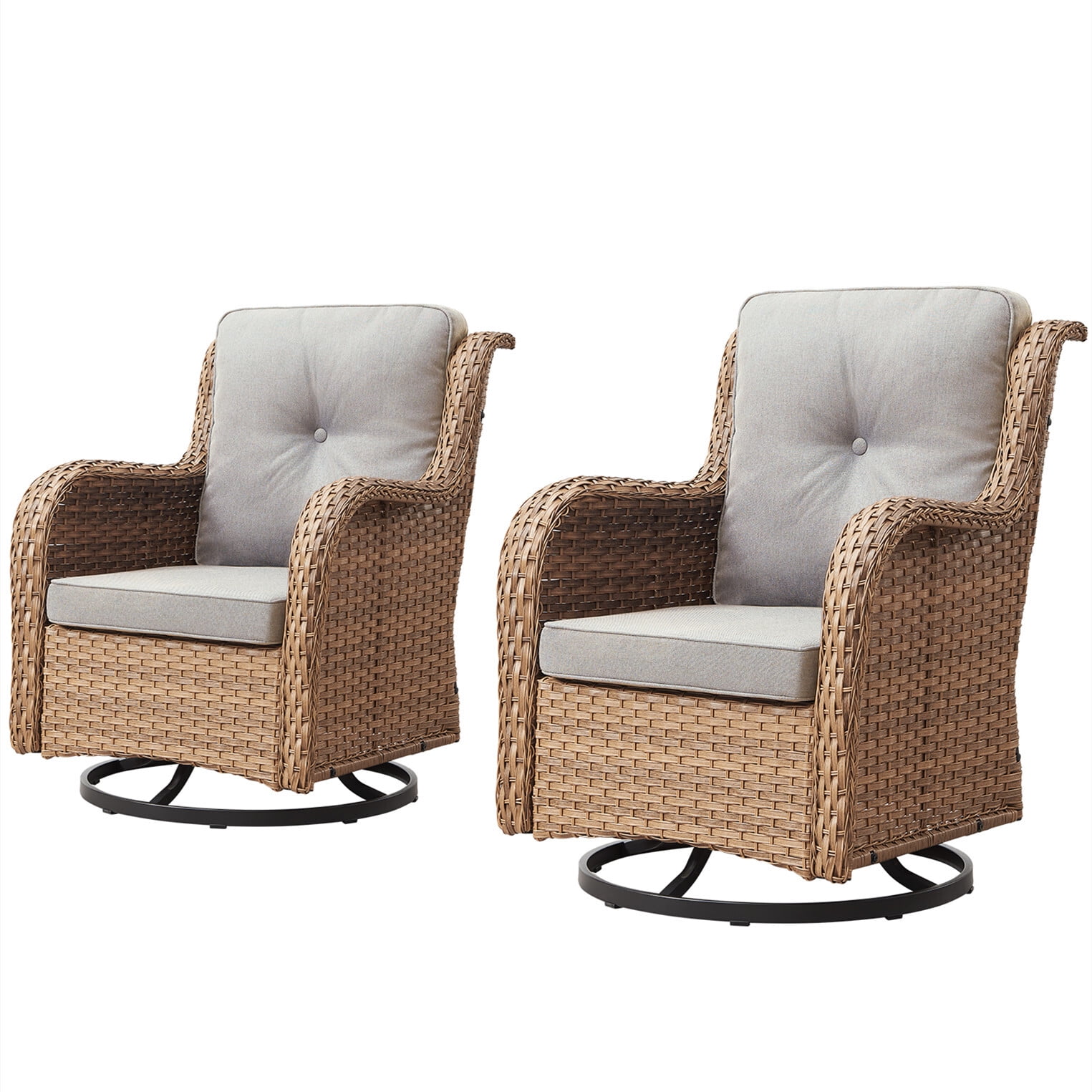 Bellefurn Outdoor Swivel Rocker Chairs Set of 2,Patio Wicker Swivel ...