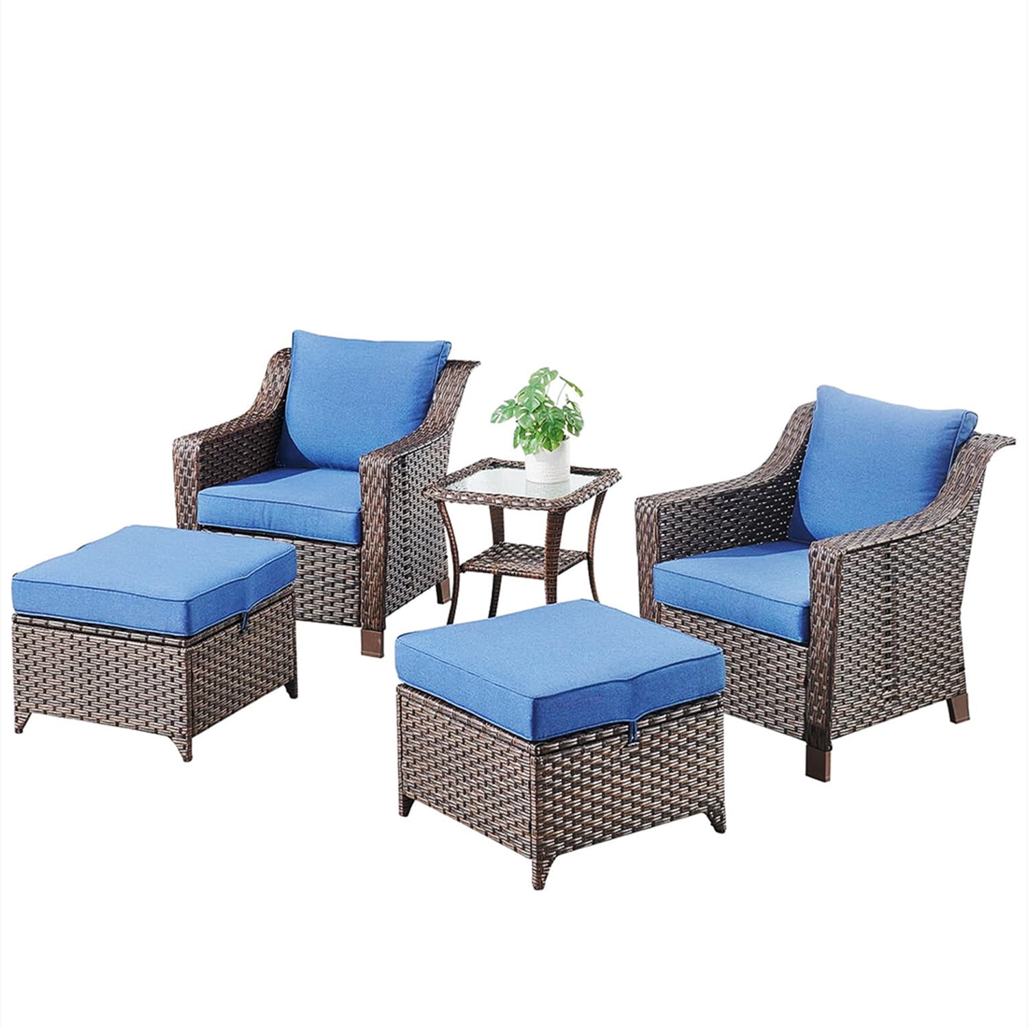 Bellefurn Outdoor Wicker Patio Chairs with Ottomans,All-Weather Wicker ...