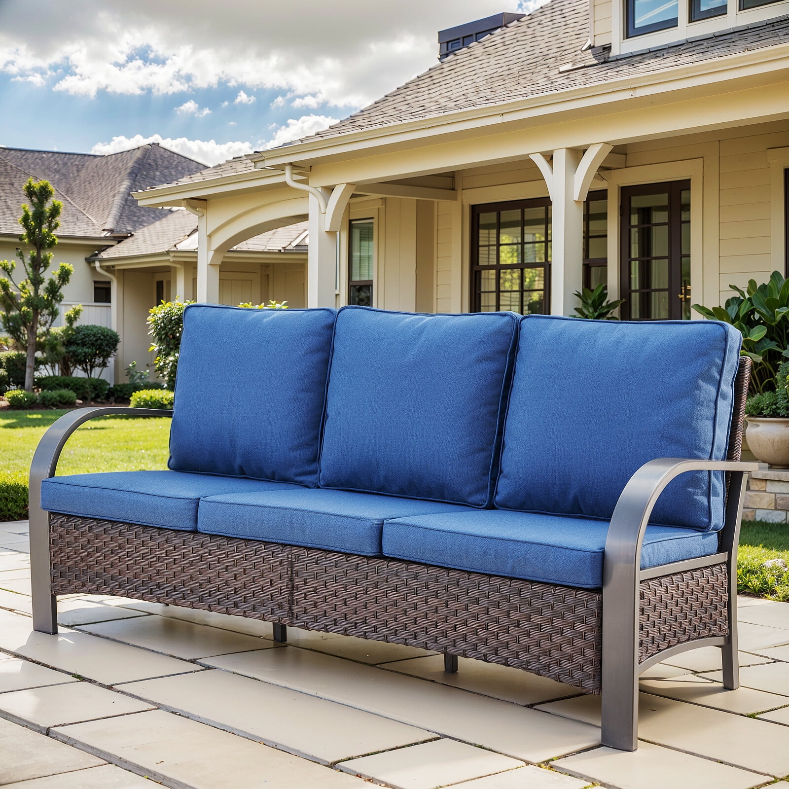 Bellefurn Outdoor Couch Wicker Patio Sofa,High Back 3 Seater Outdoor ...