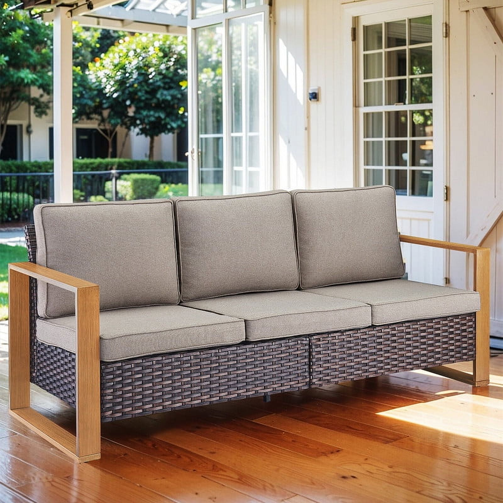 Bellefurn Wicker Patio Couch Outdoor Sofa,All-Weather Outdoor 3 Seats ...