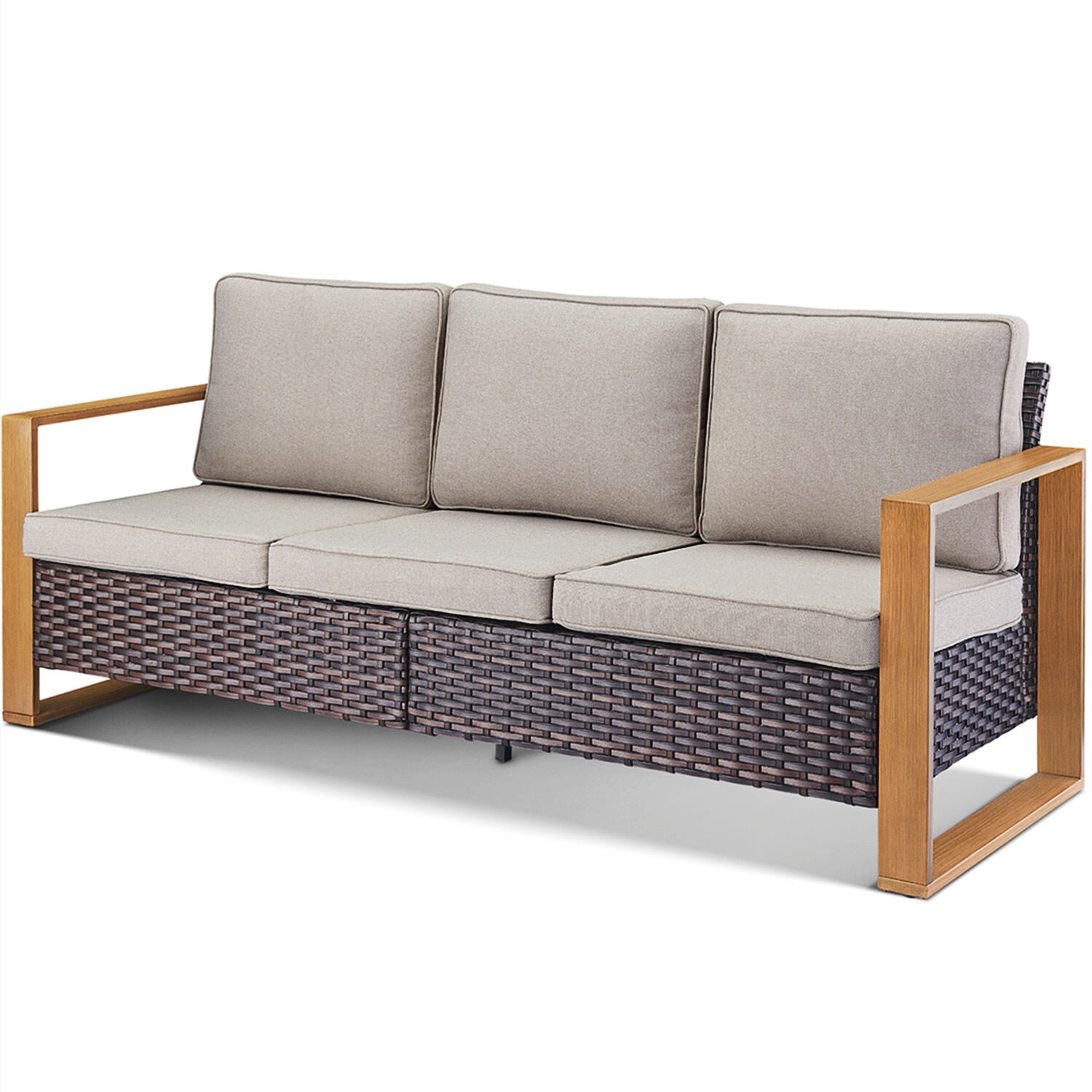 Bellefurn Outdoor Wicker Sofa Patio Couch,3 Seats Patio Sofa Outdoor ...