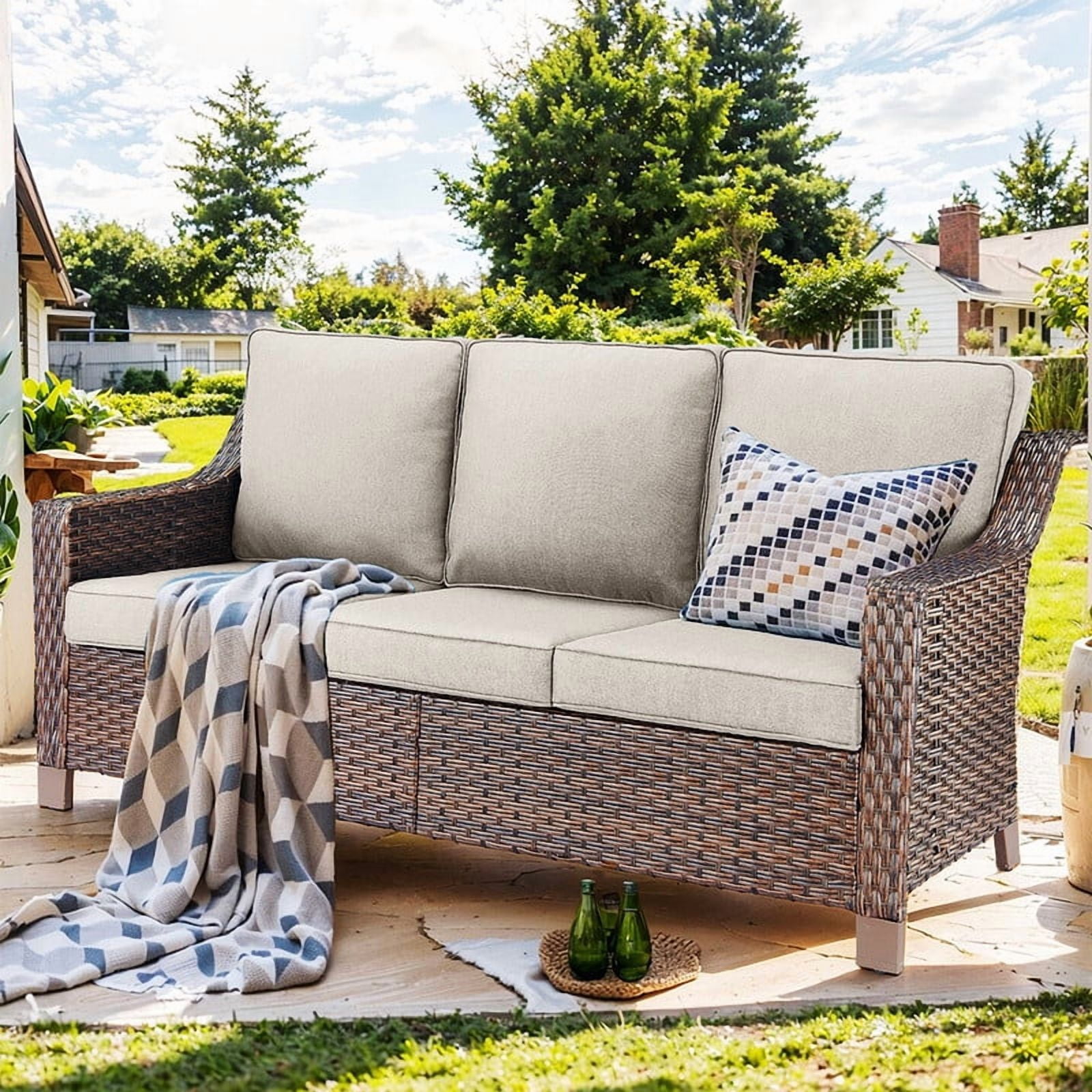 Bellefurn Outdoor Couch Patio Furniture Sofa,All-Weather Wicker Patio 3 ...