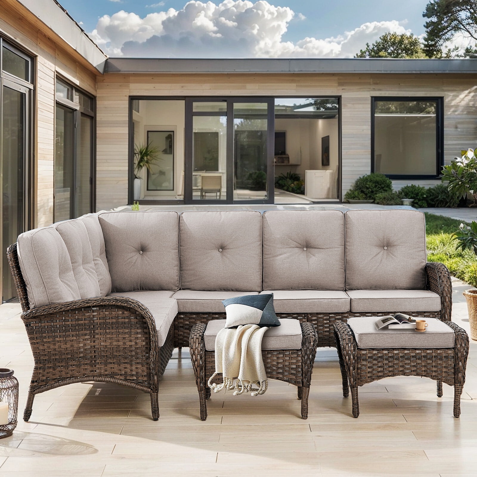 Bellefurn Patio Furniture Set Outdoor Wicker Sectional Sofa L Shaped ...
